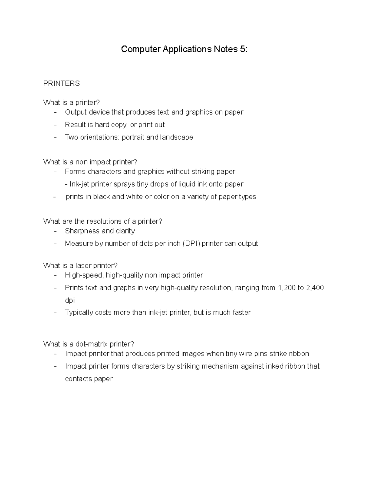 Computer Applications Notes 5 - Studocu