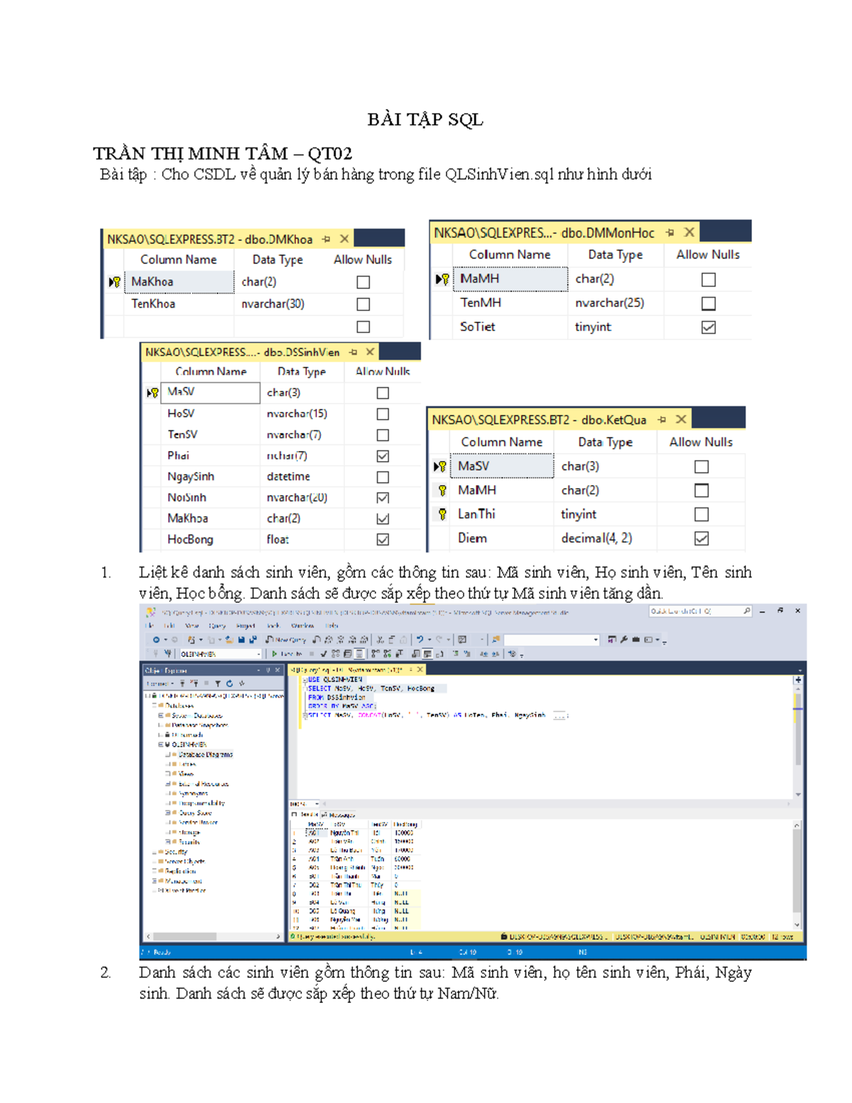 Bai Tap SQL QLSinh Vien 1 - BÀI TẬP SQL TRẦN THỊ MINH TÂM – QT Bài tập : Cho CSDL về quản lý bán ...