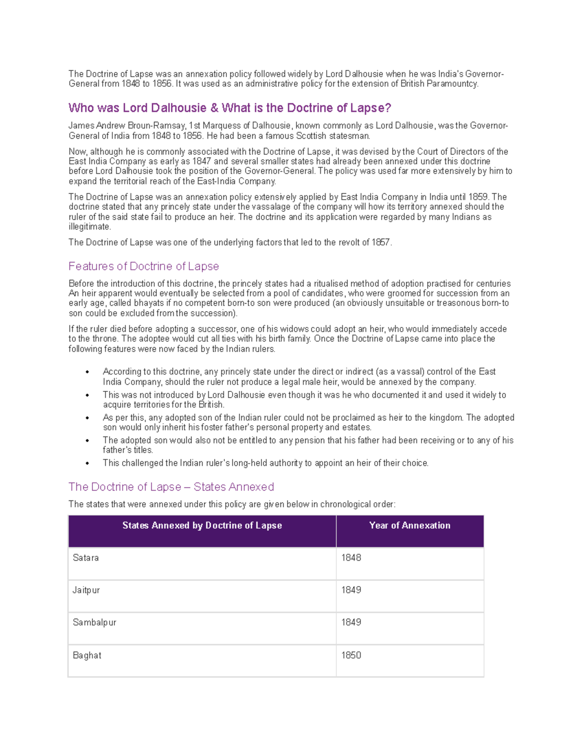 The Doctrine Of Lapse Summary Notes History Of India Studocu