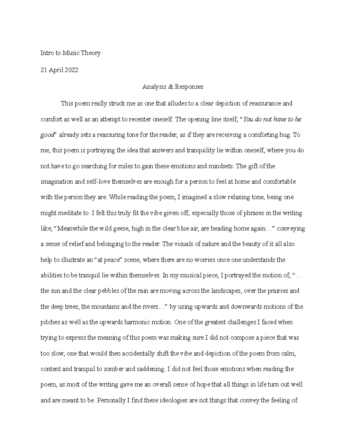 Intro to Music Theory Poem Analysis - Intro to Music Theory 21 April ...