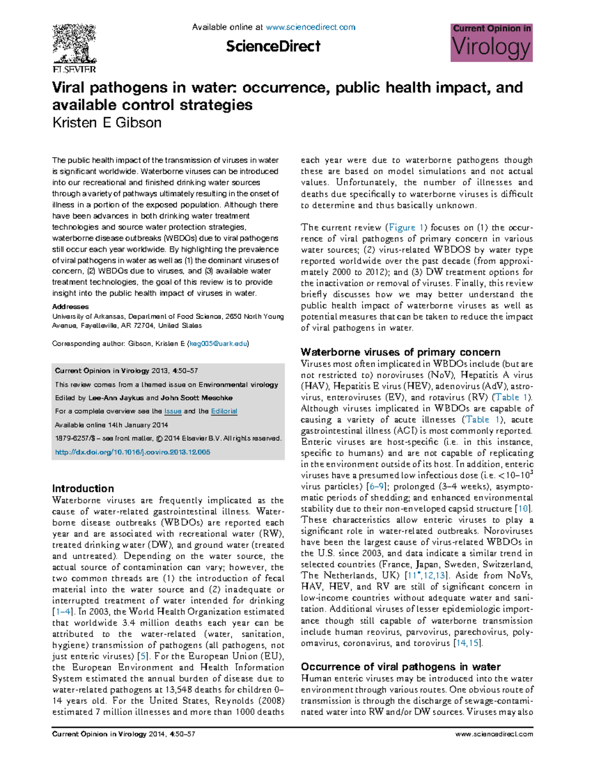 Viral pathogens in water ocurrence, public health impact and avalaible ...