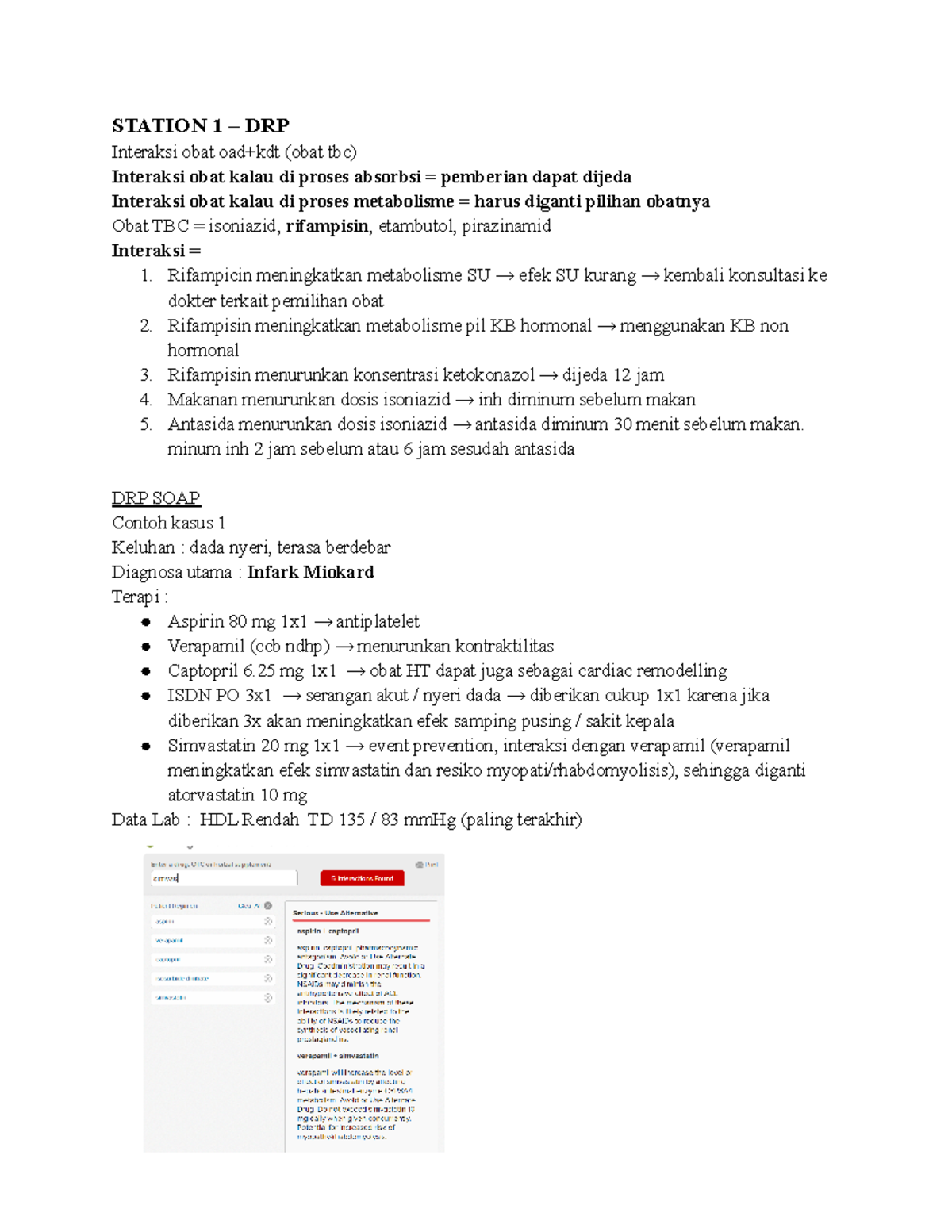 Rangkuman OSCE Internal - STATION 1 – DRP Interaksi obat oad+kdt (obat ...