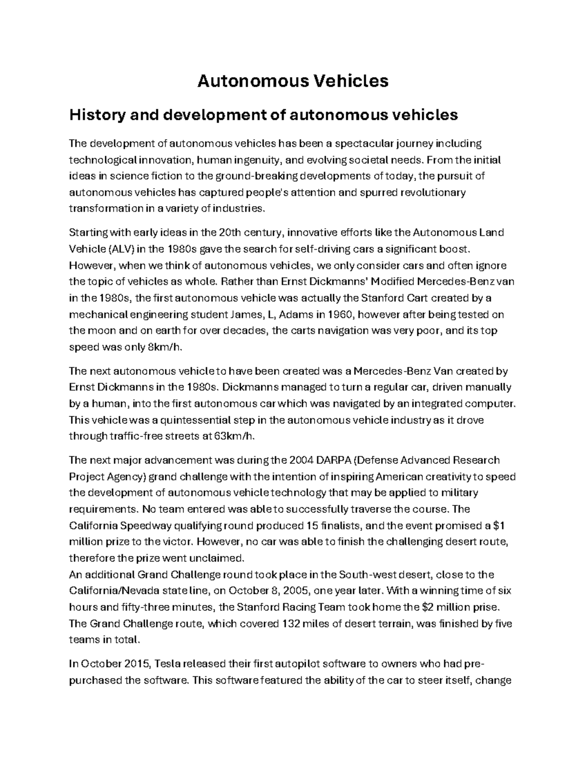 Autonomous Vehicles - Autonomous Vehicles History and development of ...