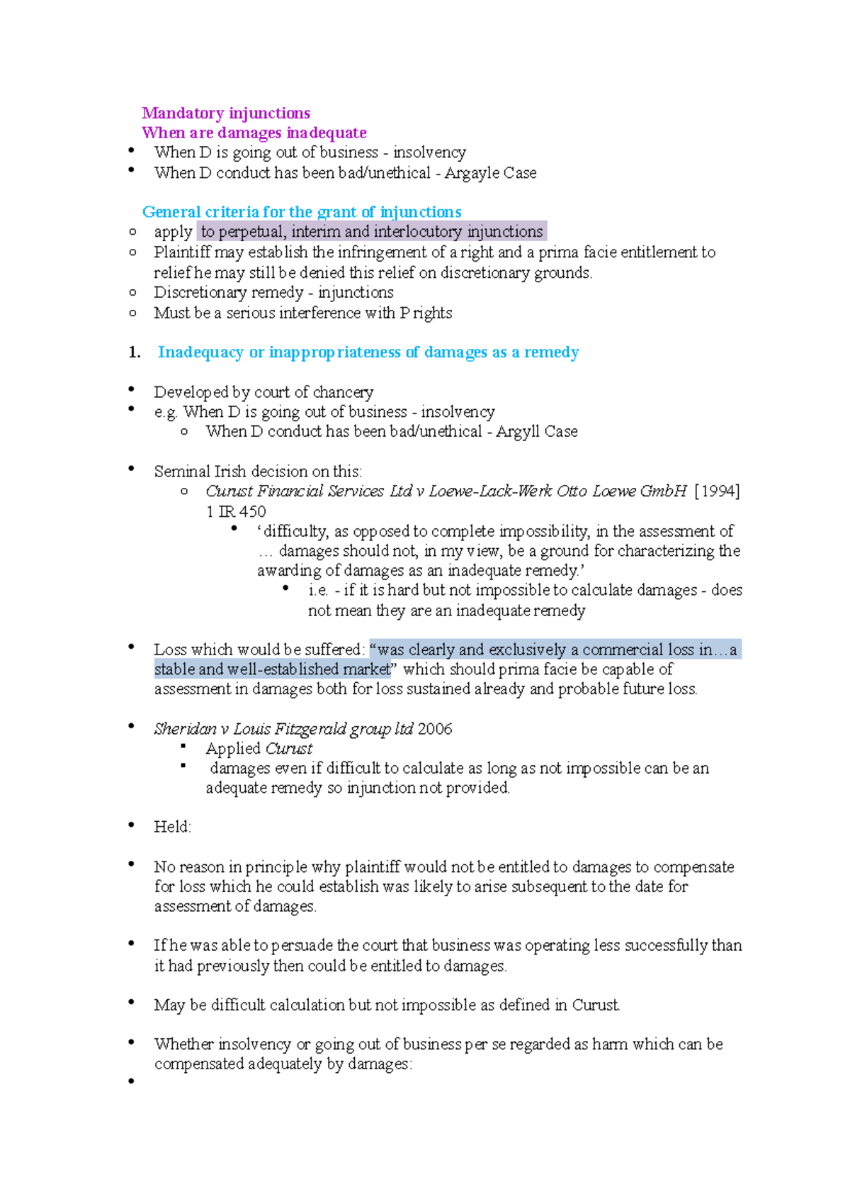 Mandatory injunctions fe1 prep notes - Mandatory injunctions When are ...