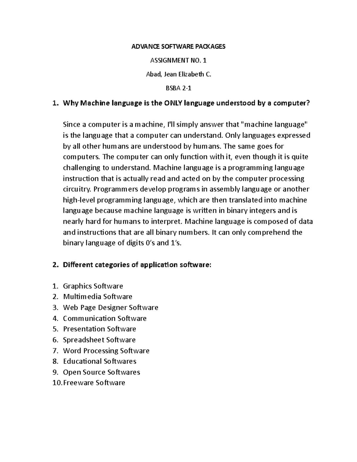 Assignment 1- Advance Software Packages - ADVANCE SOFTWARE PACKAGES ...