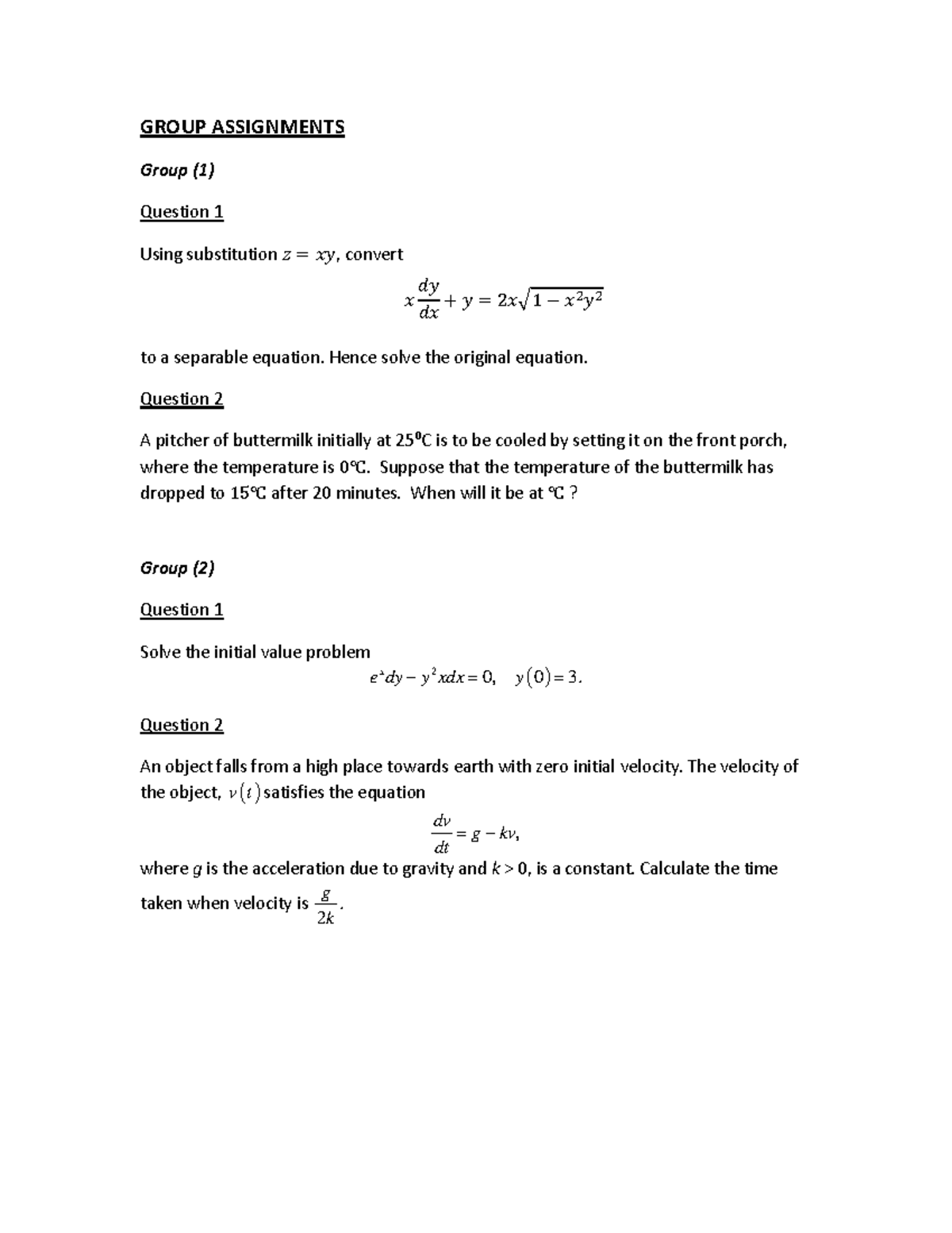 Group Assignments Questions - GROUP ASSIGNMENTS Group (1) Question 1 ...