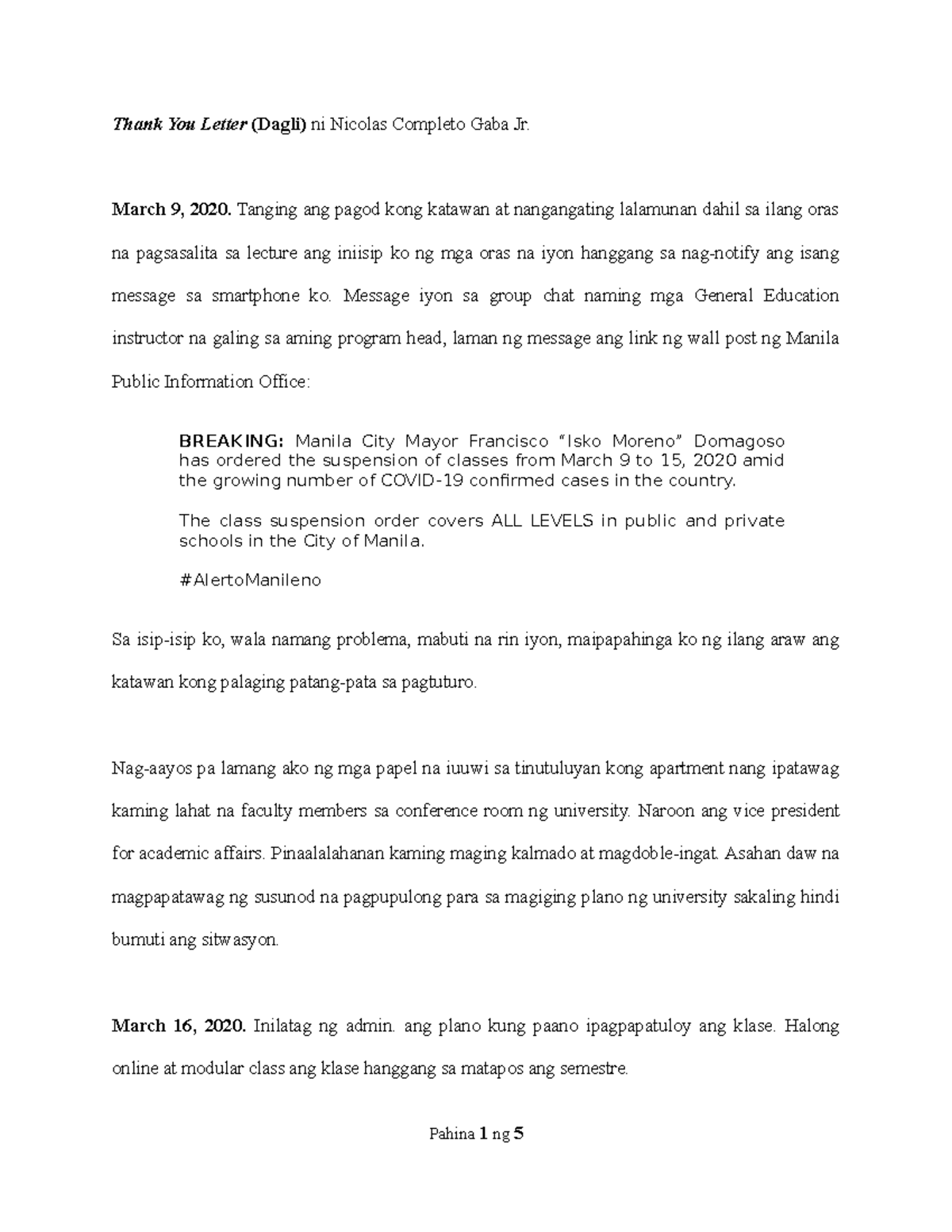 Gaba Filipino Dagli Thank You Letter- Ikalawang Regla- at Ganito Kadali ...