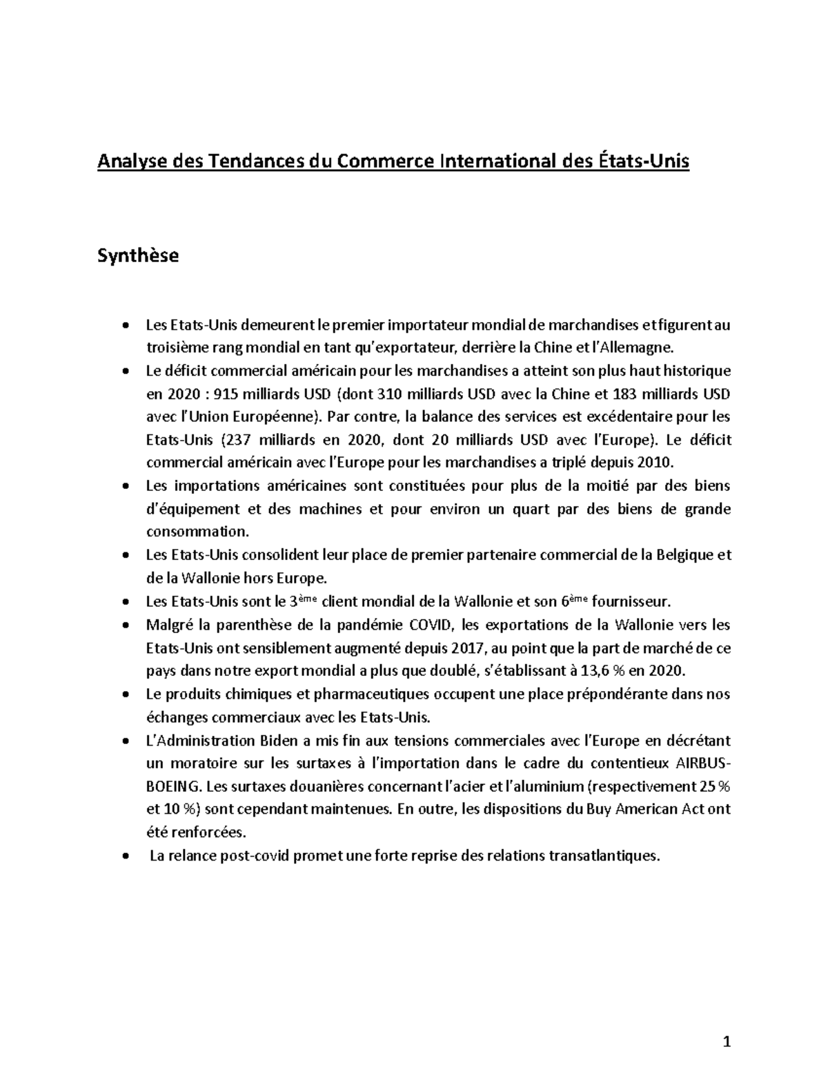 USA Wallonia Belgium echanges commerciaux TD - Analyse des Tendances du ...