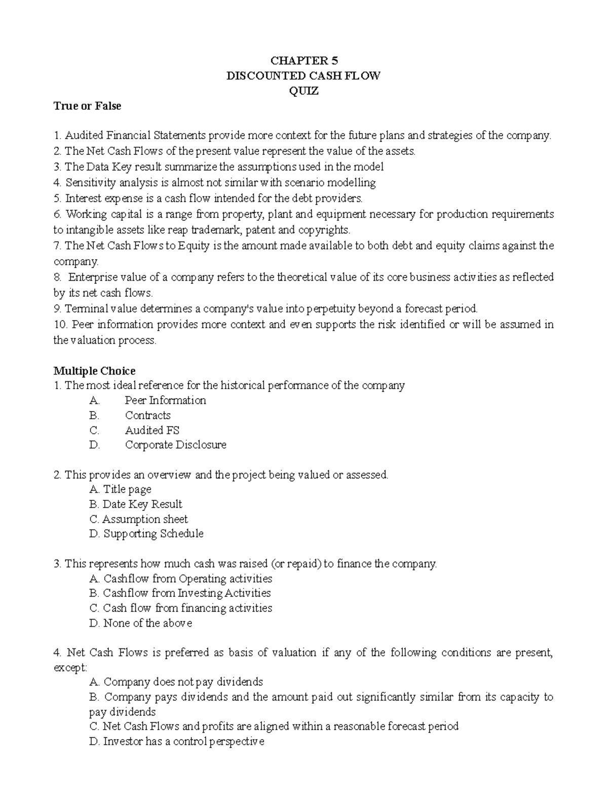 QUIZ Chapter-5 Discounted-Cash-Flow Group-4 - CHAPTER 5 DISCOUNTED CASH ...