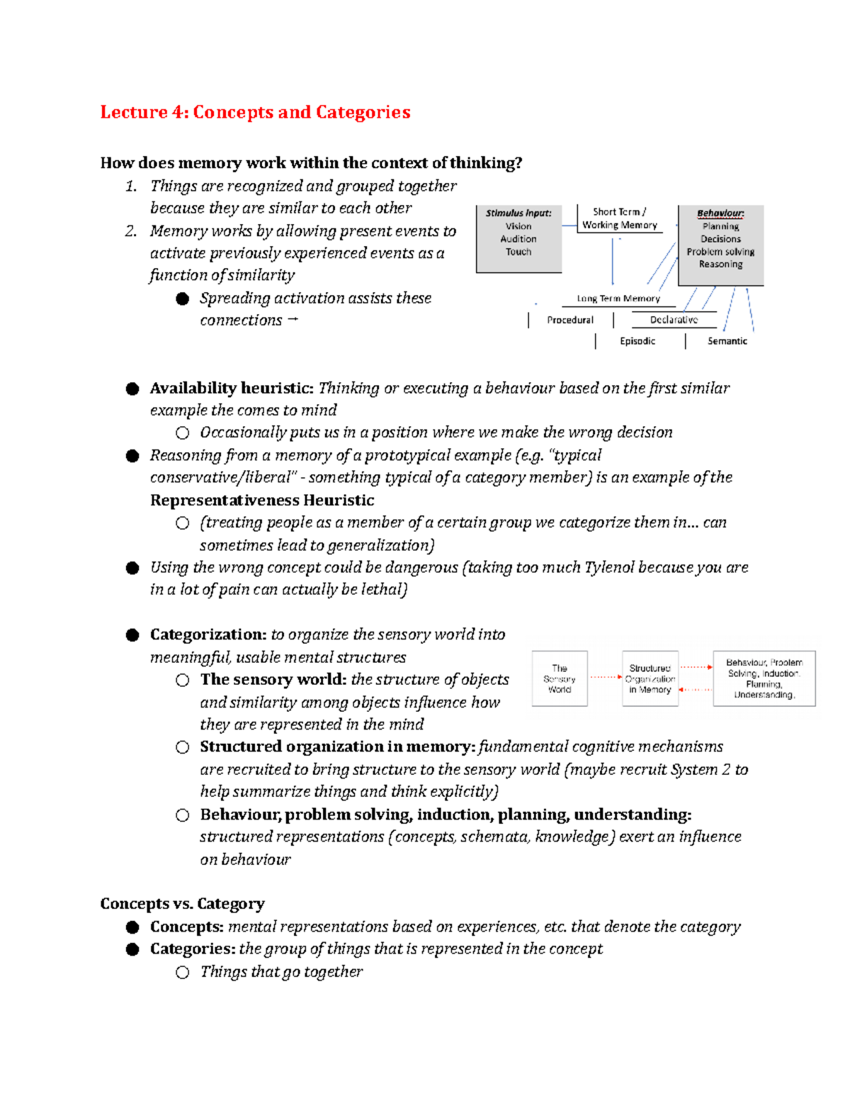 Lecture 4 Concepts and Categories - Lecture 4: Concepts and Categories How does memory work ...