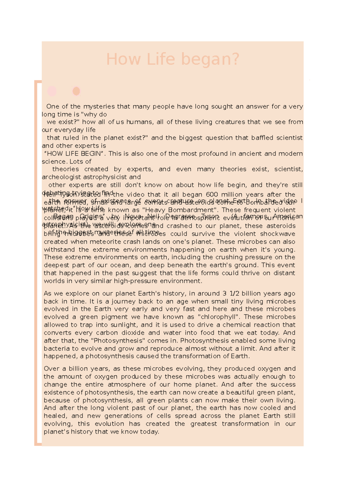 HOW LIFE Began Origins - earth and life - How Life began? One of the ...