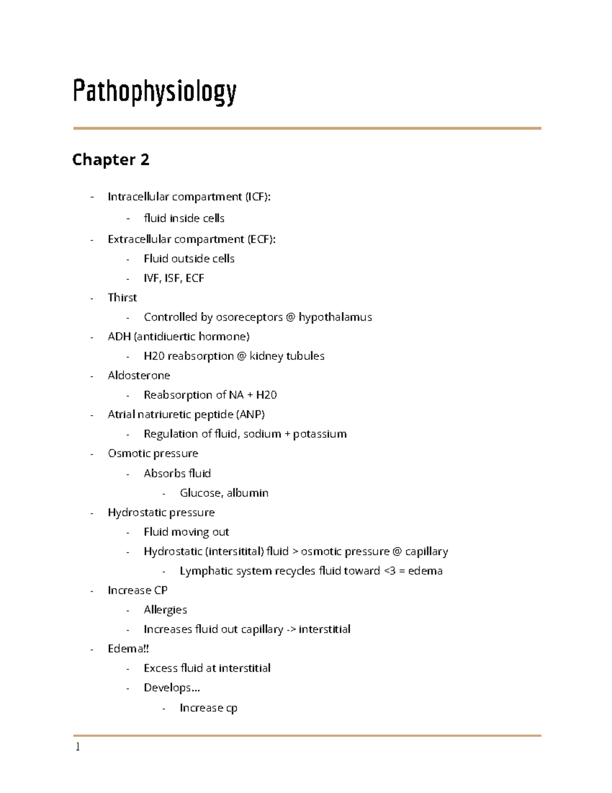 Class notes - Pathophysiology Chapter 2 Intracellular compartment (ICF ...