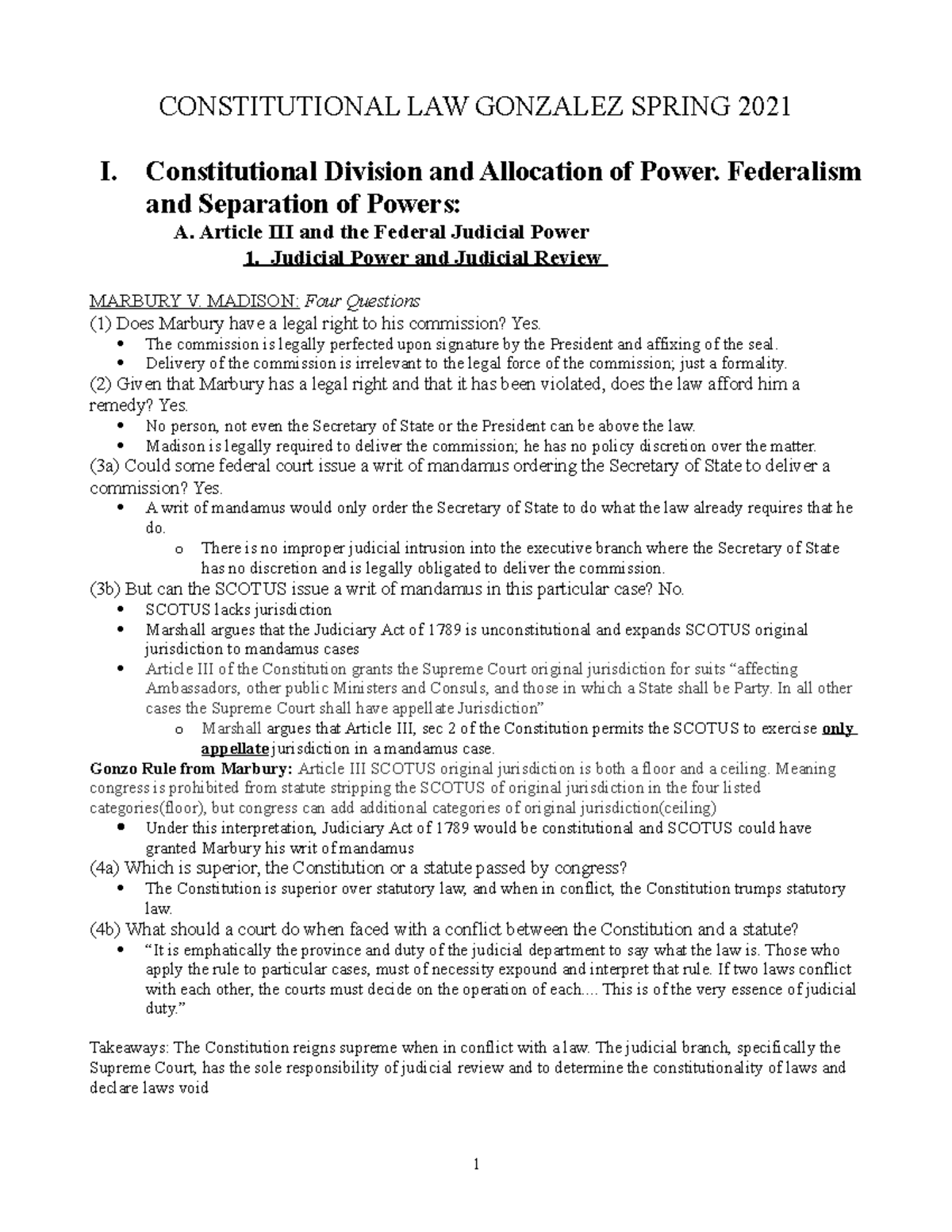 Con Law Outline - CONSTITUTIONAL LAW GONZALEZ SPRING 2021 I ...