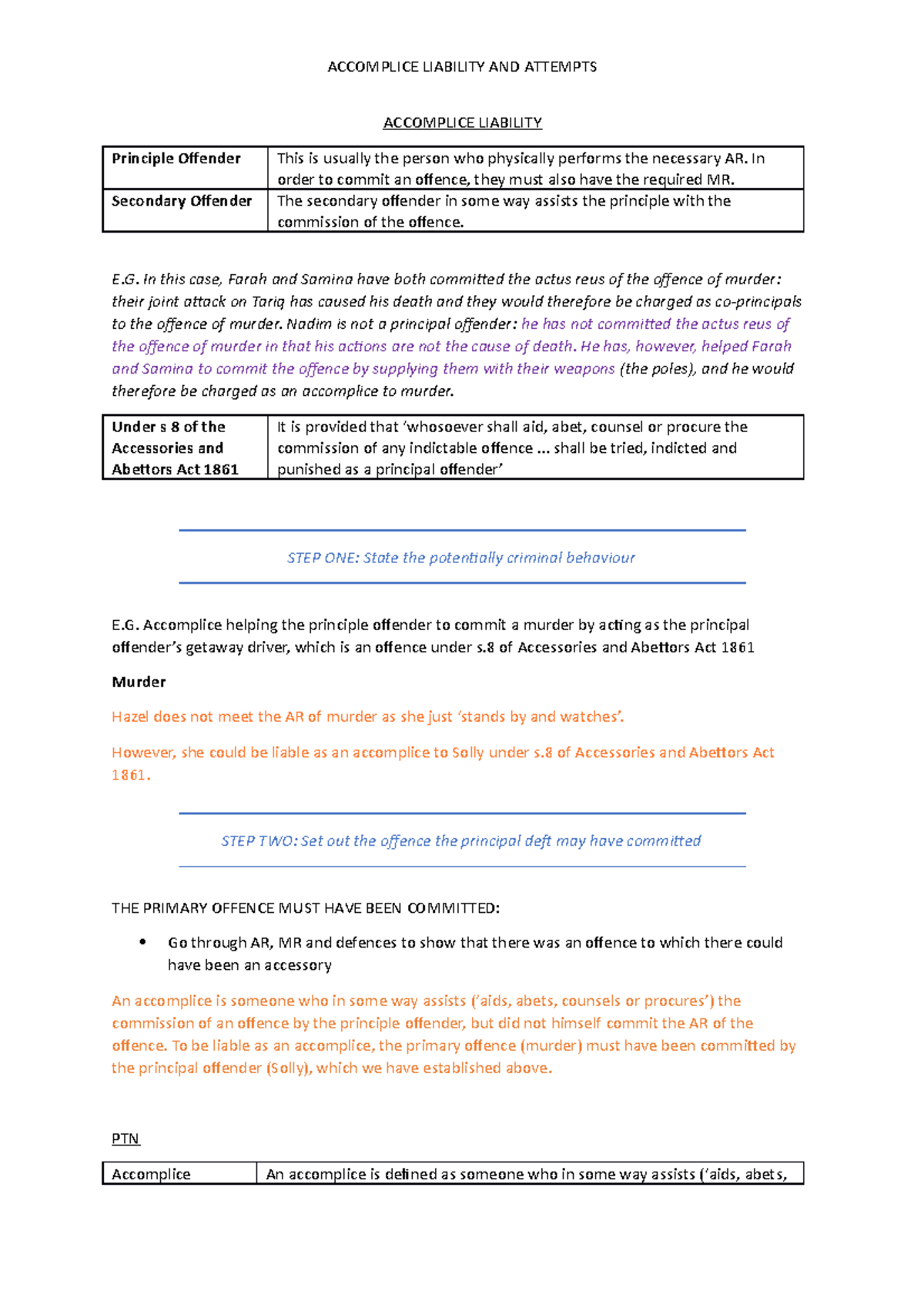 Accomplice Liability AND Attempts - Theft - Studocu