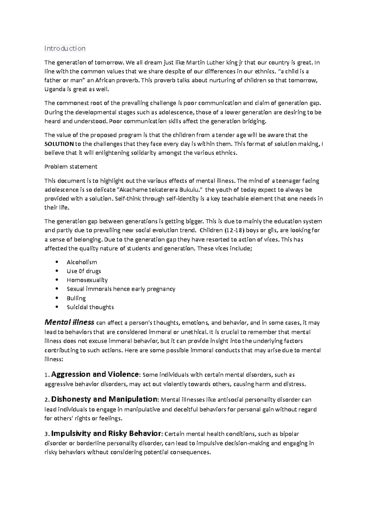 Mental Health - Introduction The generation of tomorrow. We all dream ...