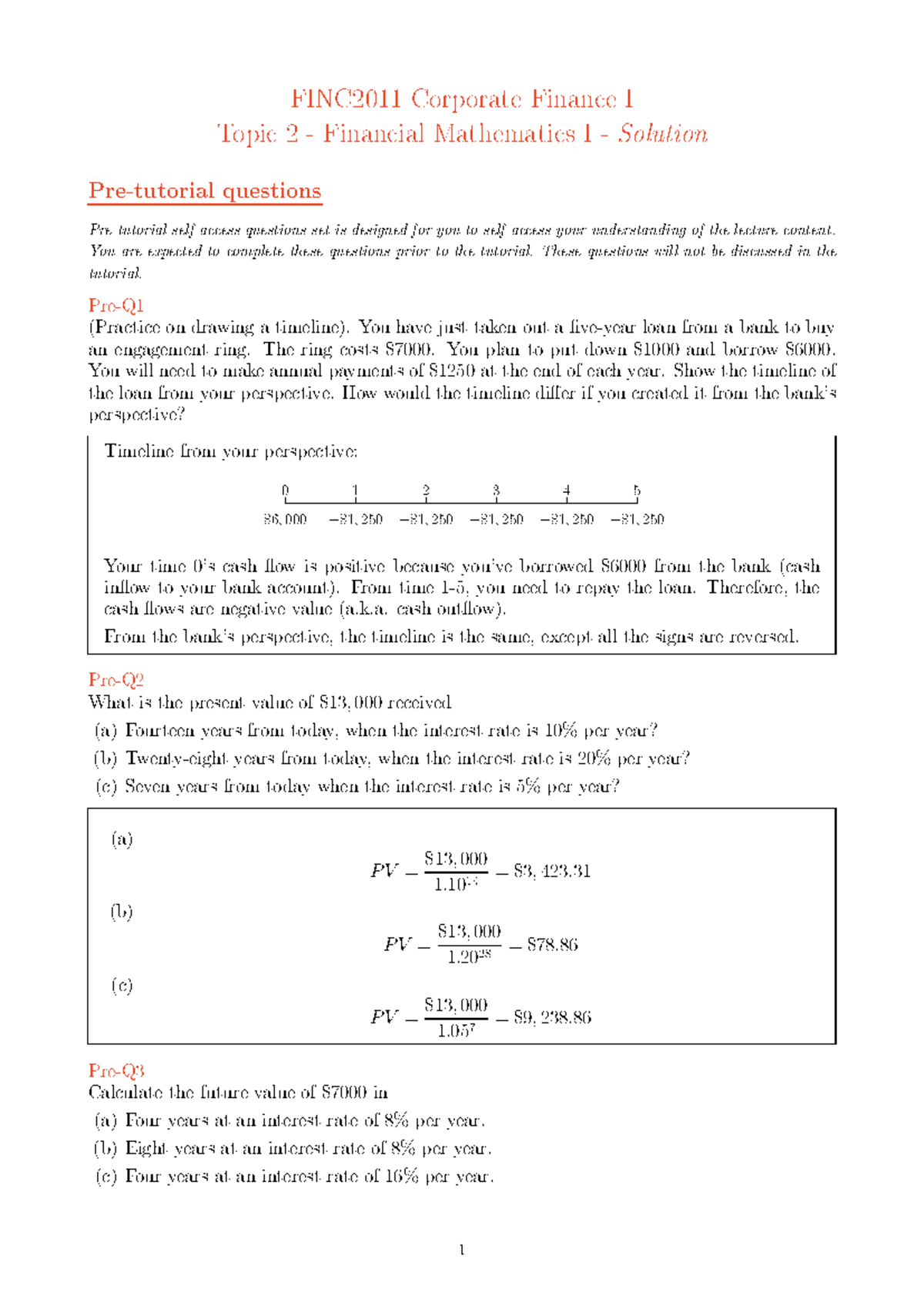 Topic 2 Tutorial Questions and Solutions - FINC 2011 Corporate Finance ...