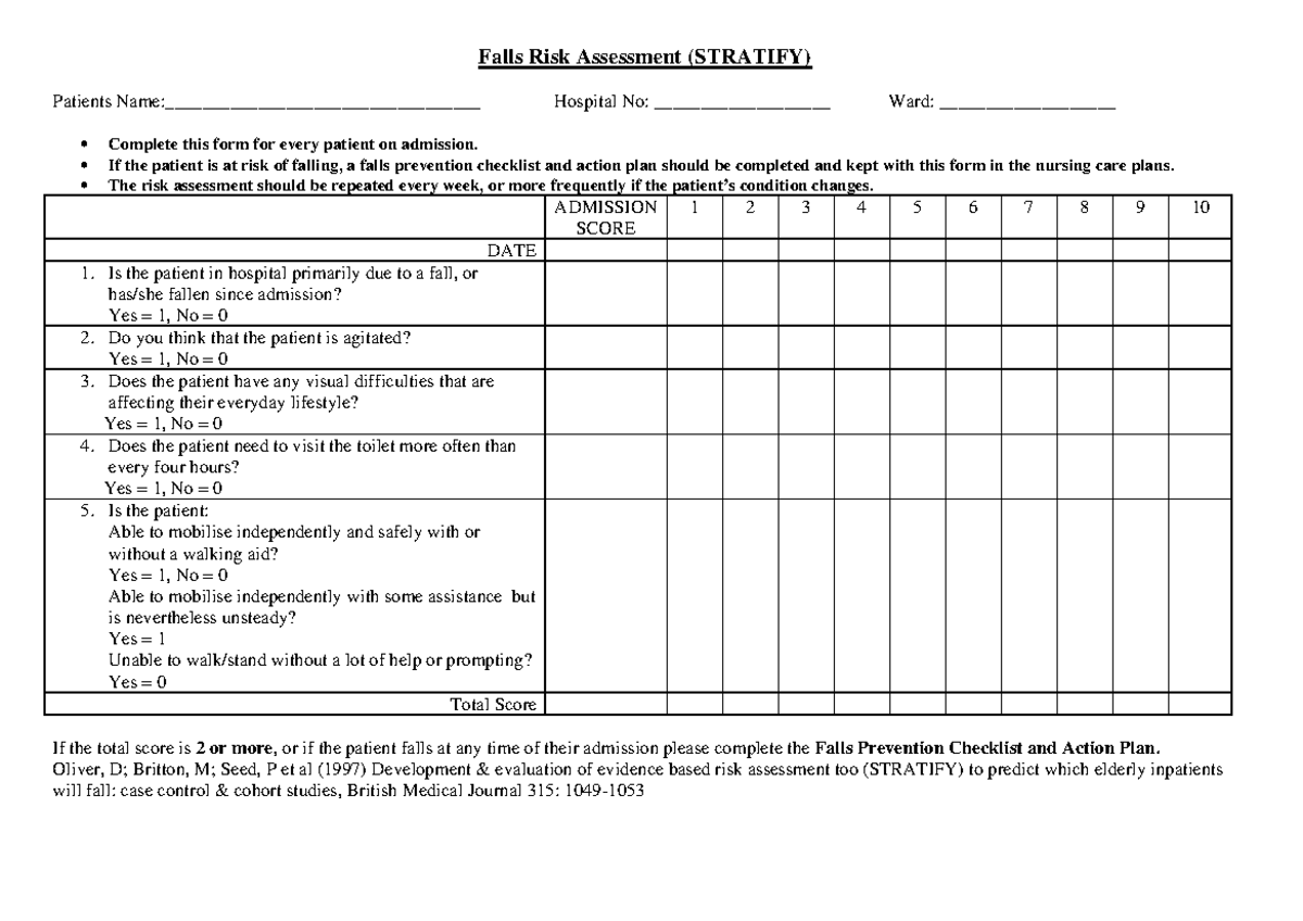 Stratify Falls Risk Assessment Escala - Medicina Familiar ...