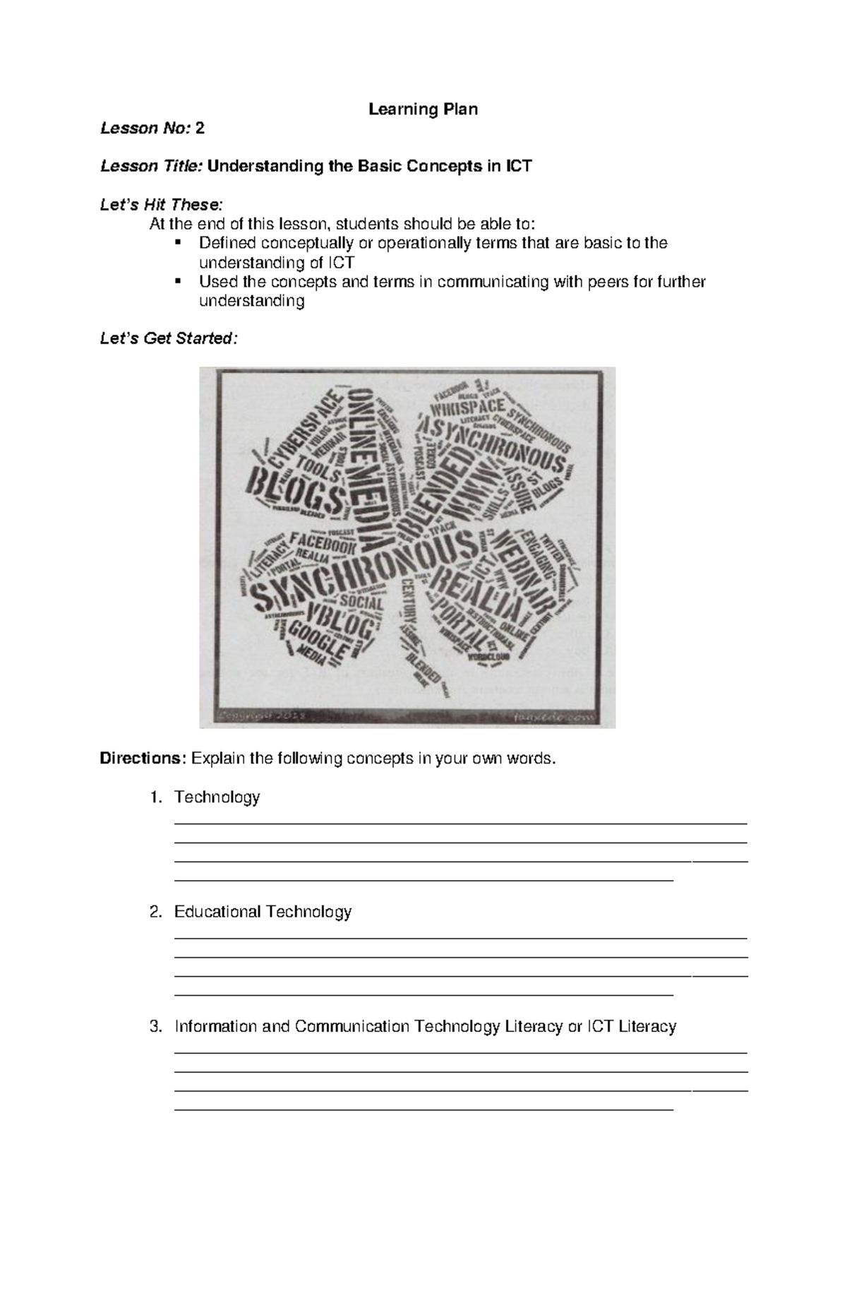 Prof. Ed. 3 M1L2 - none - Learning Plan Lesson No: 2 Lesson Title: Understanding the Basic ...