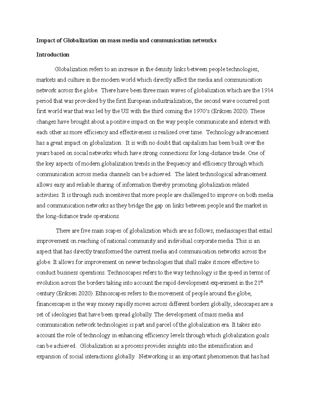 Impact of Globalization on mass media and communication networks ...