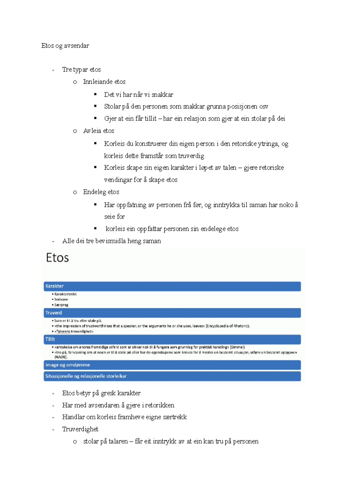 Etos og avsendar - etos og avsender - Etos og avsendar Tre typar etos o ...