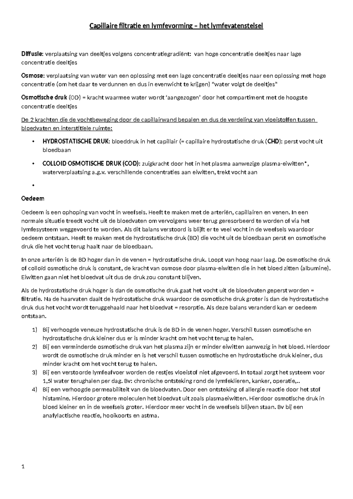 Capillaire filtratie en lymfevorming - g. verschillende concentraties ...