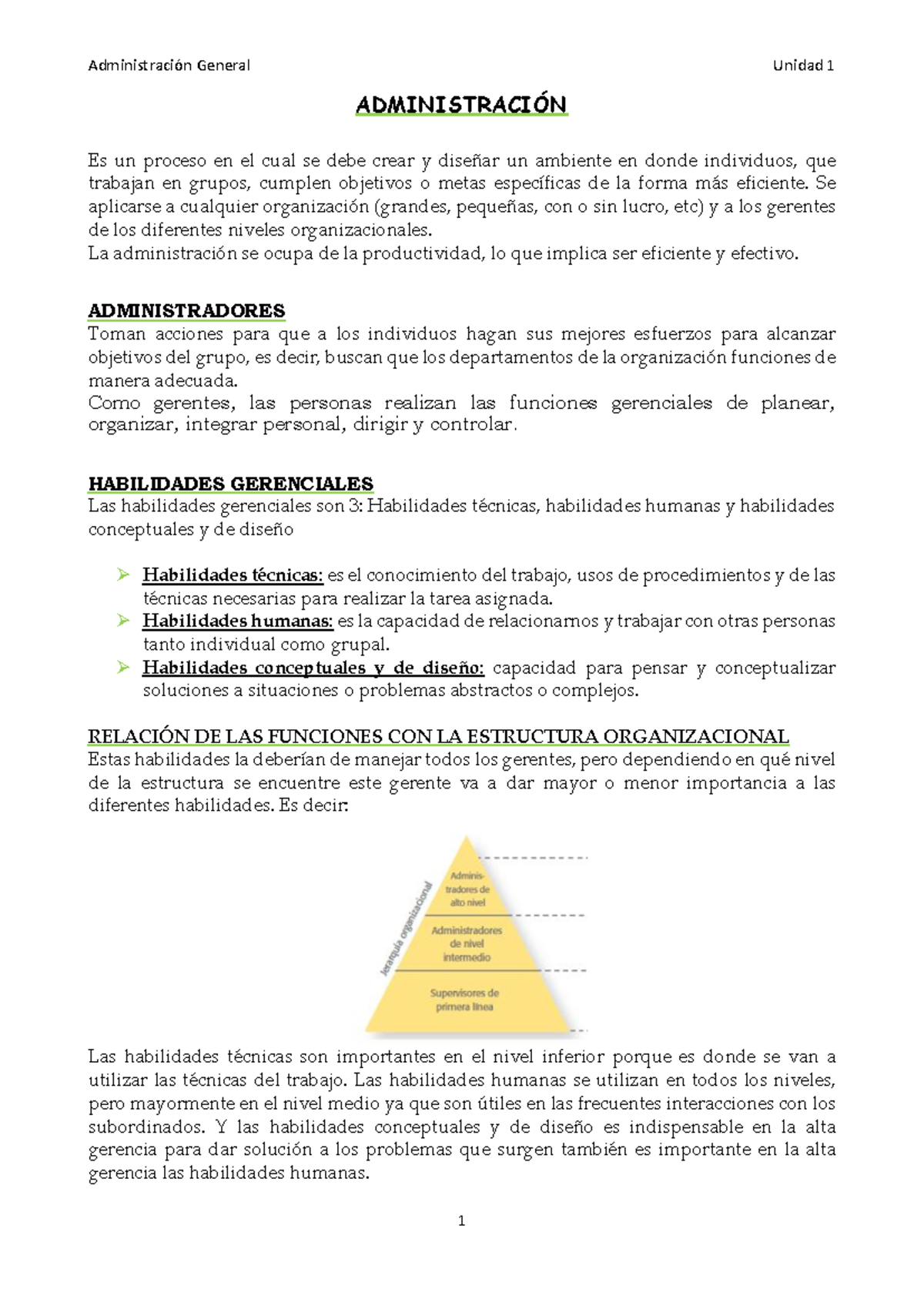 Unidad 1 - Administración - Administración General Unidad 1 1 ...