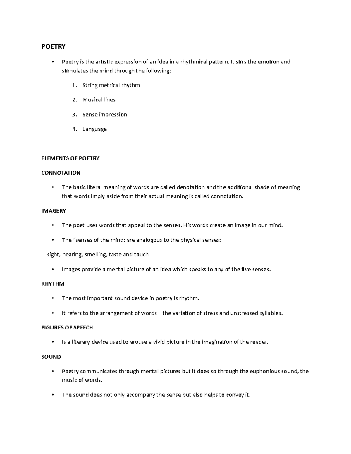 Poetry - Lecture notes 1 - POETRY Poetry is the artistic expression of ...