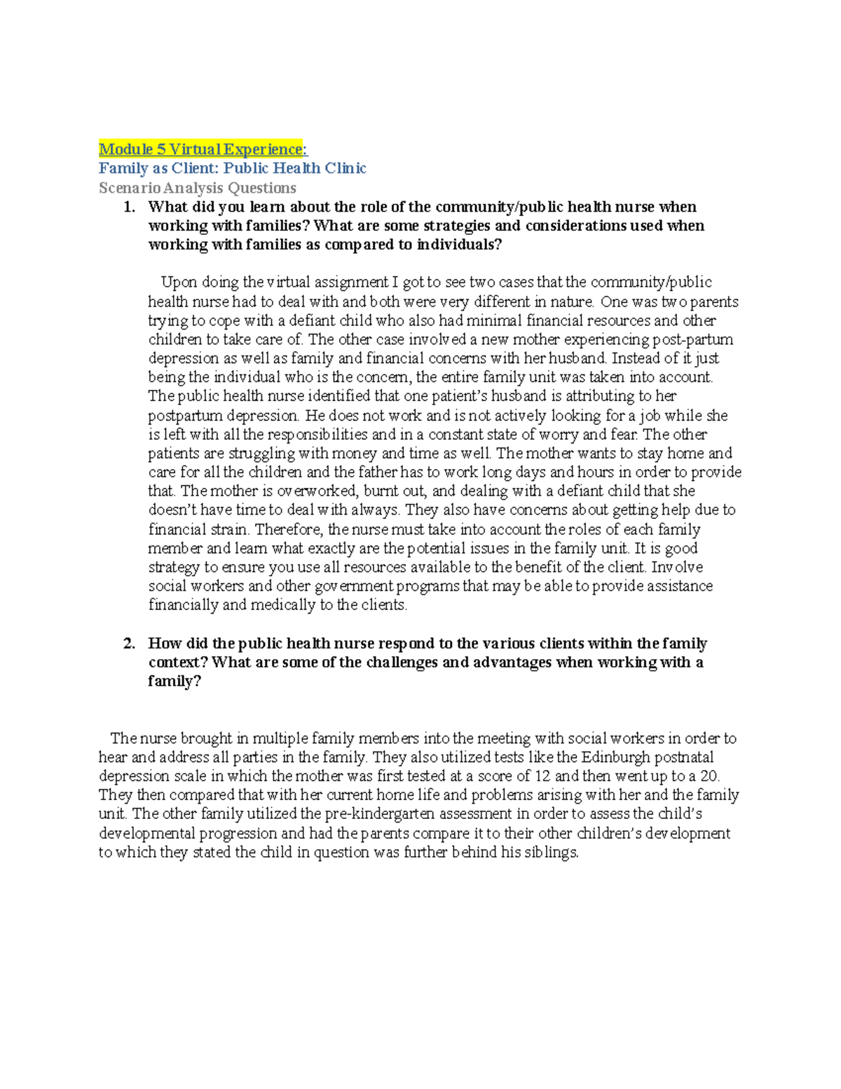 Module 5 Virtual Experience - Module 5 Virtual Experience: Family as ...