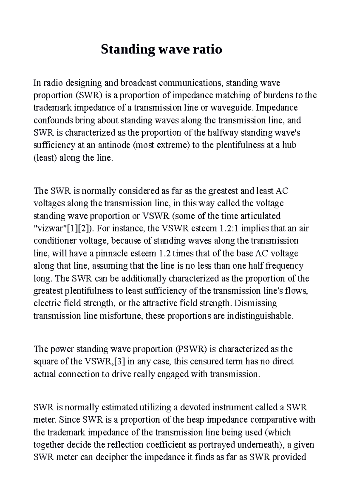 Standing wave ratio - Ifah - Standing wave ratio In radio designing and ...