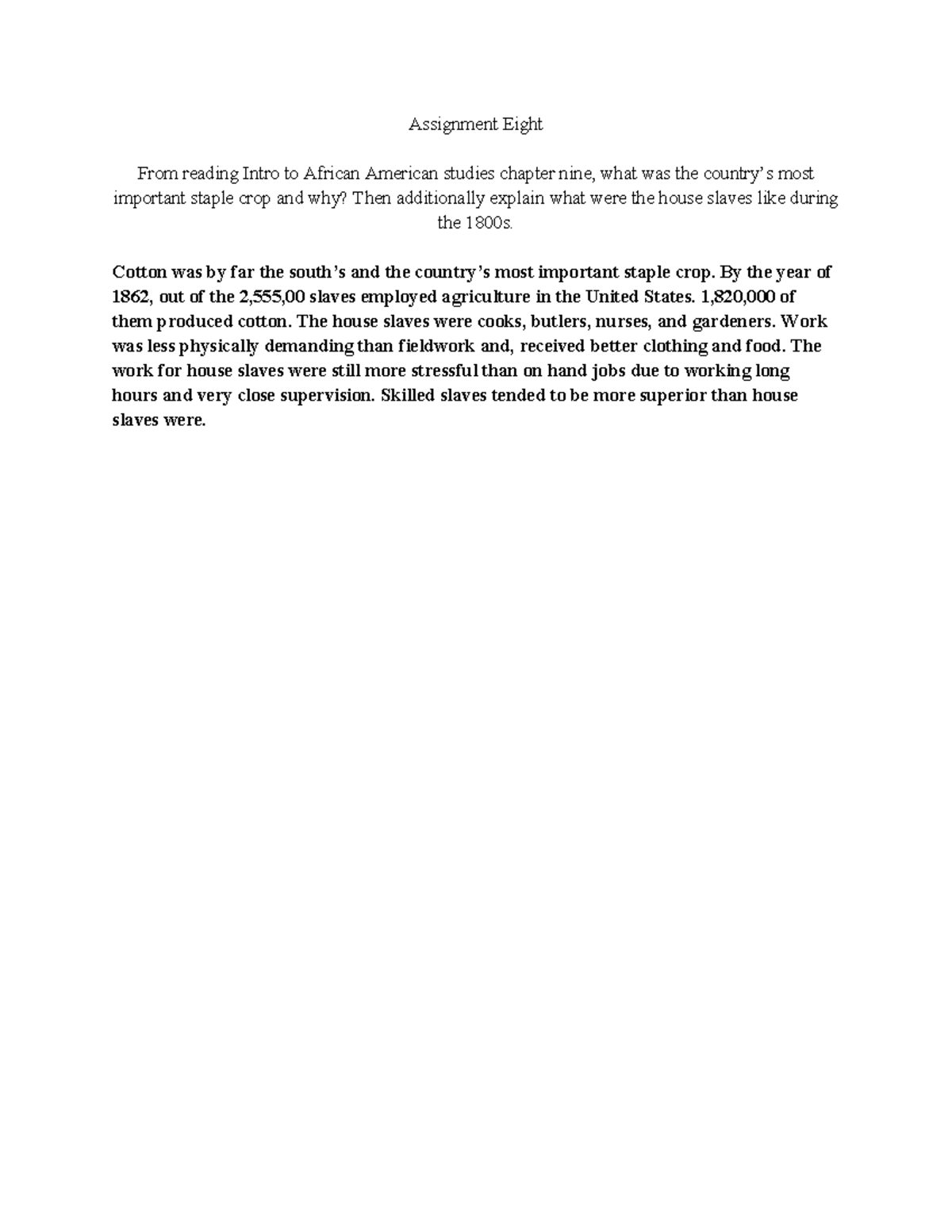 Assignment Eight Intro to African American Studies - Assignment Eight ...