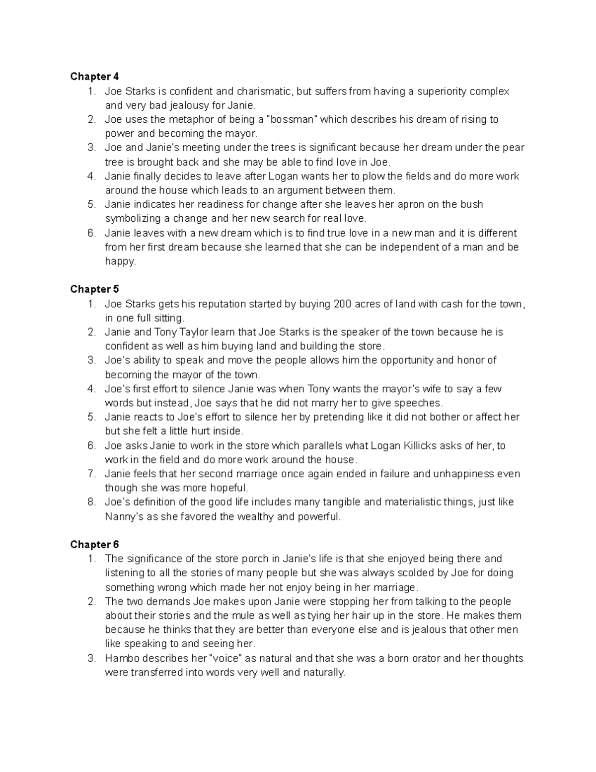 English chap 4-9 - AP LITERATURE - Chapter 4 1. Joe Starks is confident ...