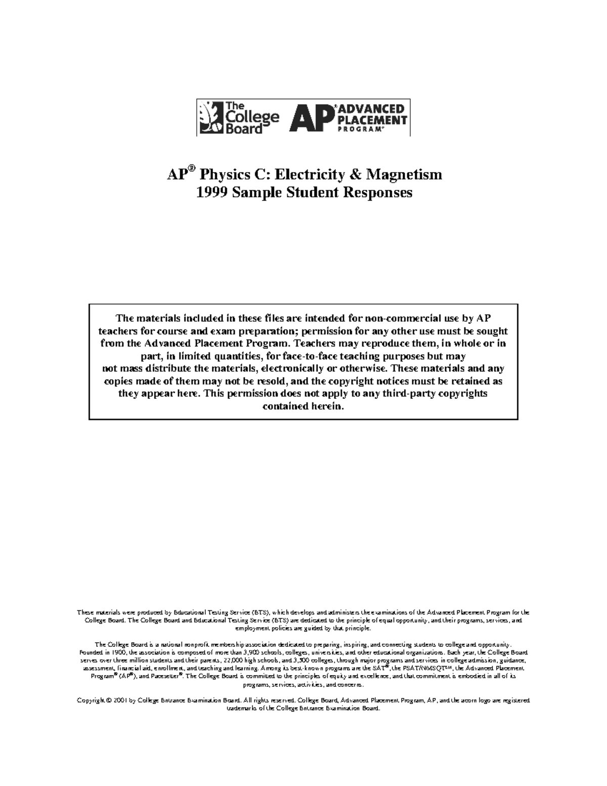 Ap Physics c electricity and magnetism 1999 Sample Response Q3 - AP ...