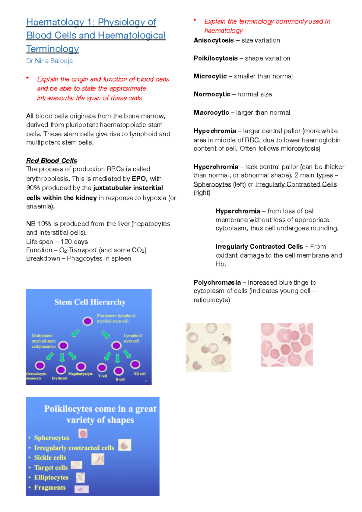 Haematology Harvinder Power Lecture Notes Lectures 1 11