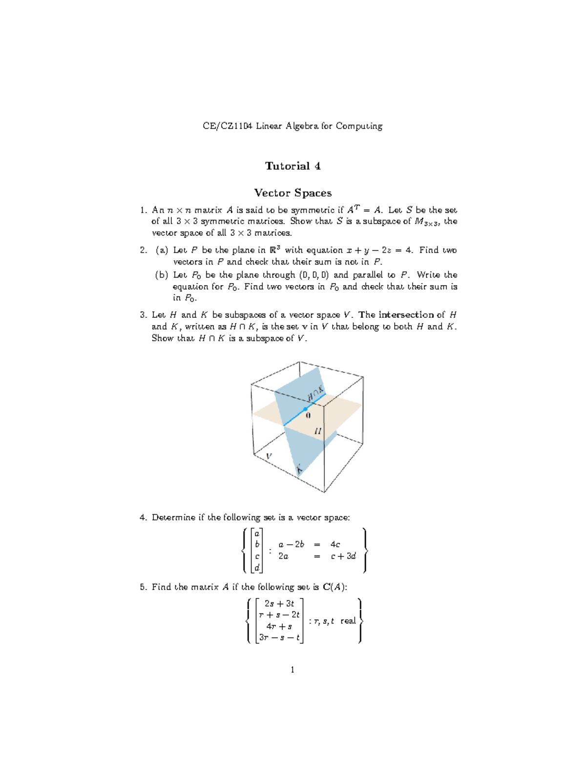 T4 Vector Spaces, chapter 4 of linear algebra - CE/CZ1104 Linear Algebra for Computing Tutorial ...