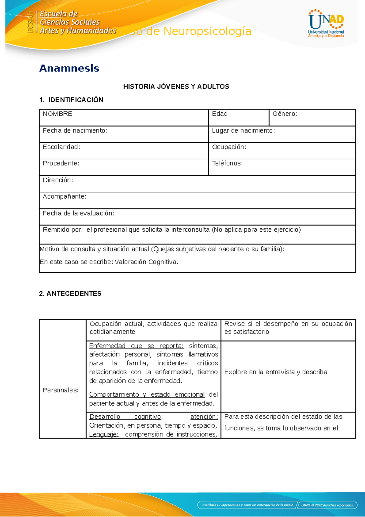 Anexo 2- Anamnesis - amnesis - Curso de Neuropsicología Anamnesis ...