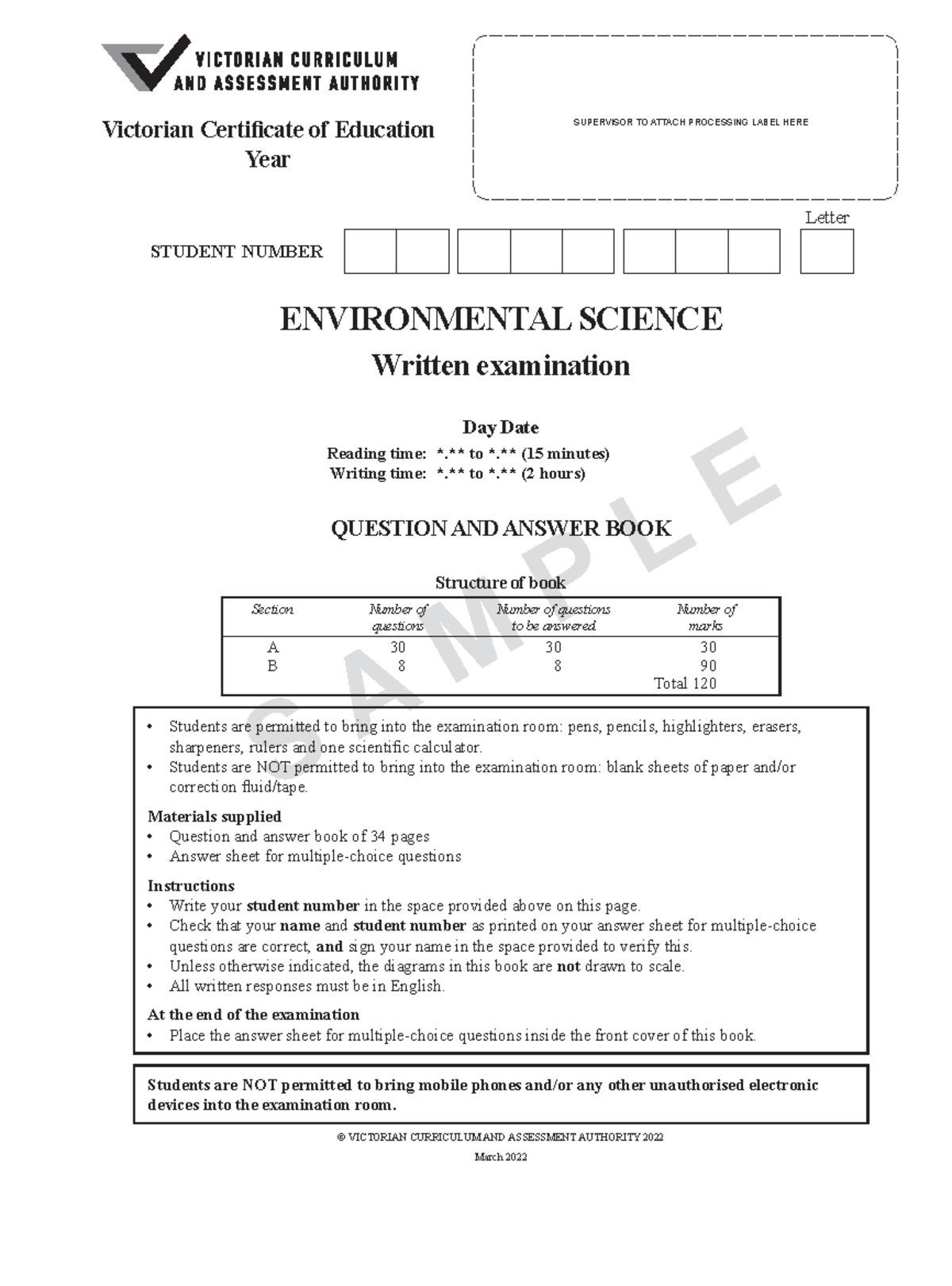 Environmental science - Sample examination - S A M P L E ENVIRONMENTAL ...