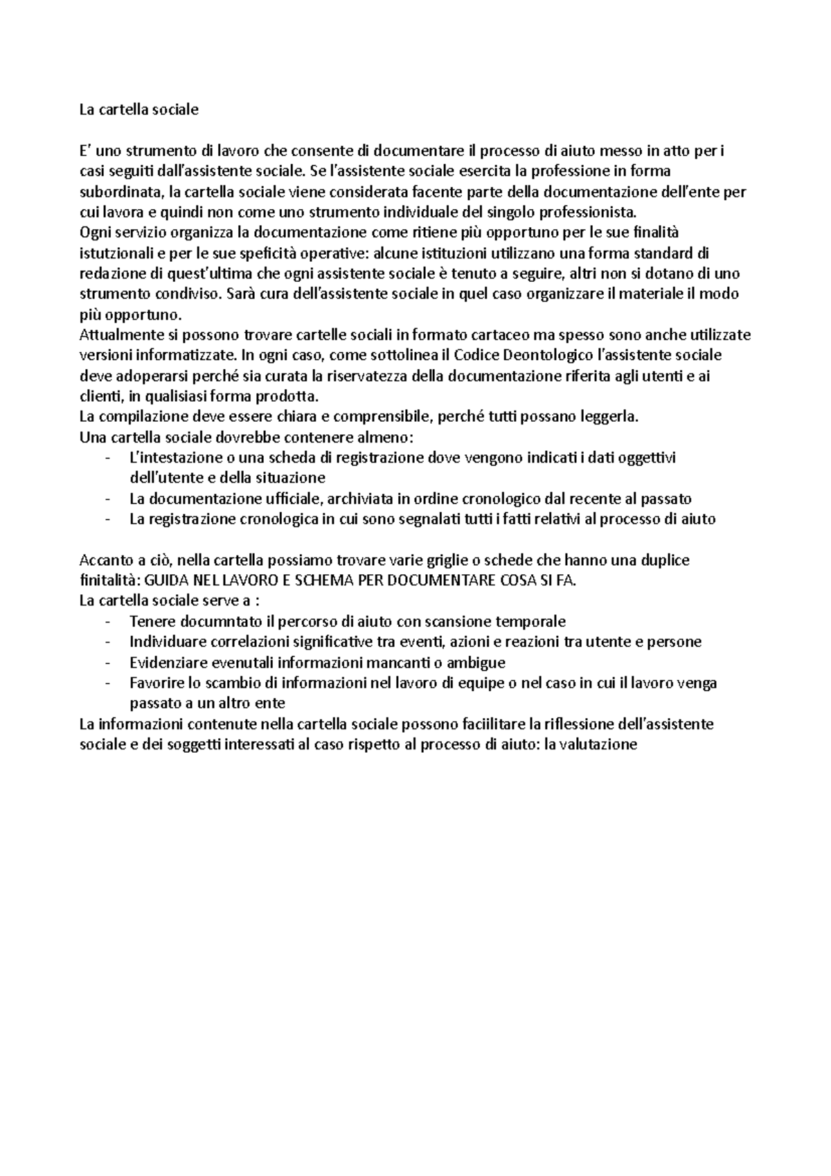 La cartella sociale - riassunto - La cartella sociale E’ uno strumento ...
