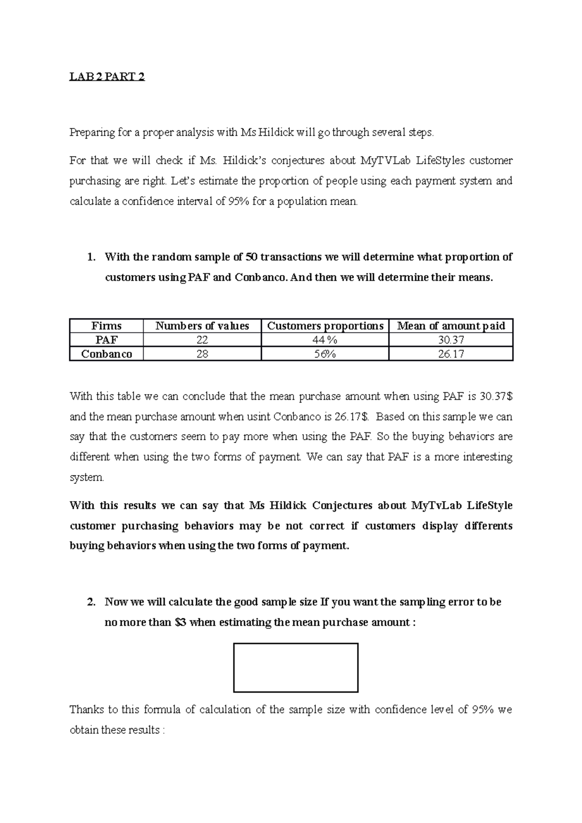 LAB 2 PART 2 - LAB 2 PART 2 Preparing for a proper analysis with Ms Hildick will go through ...