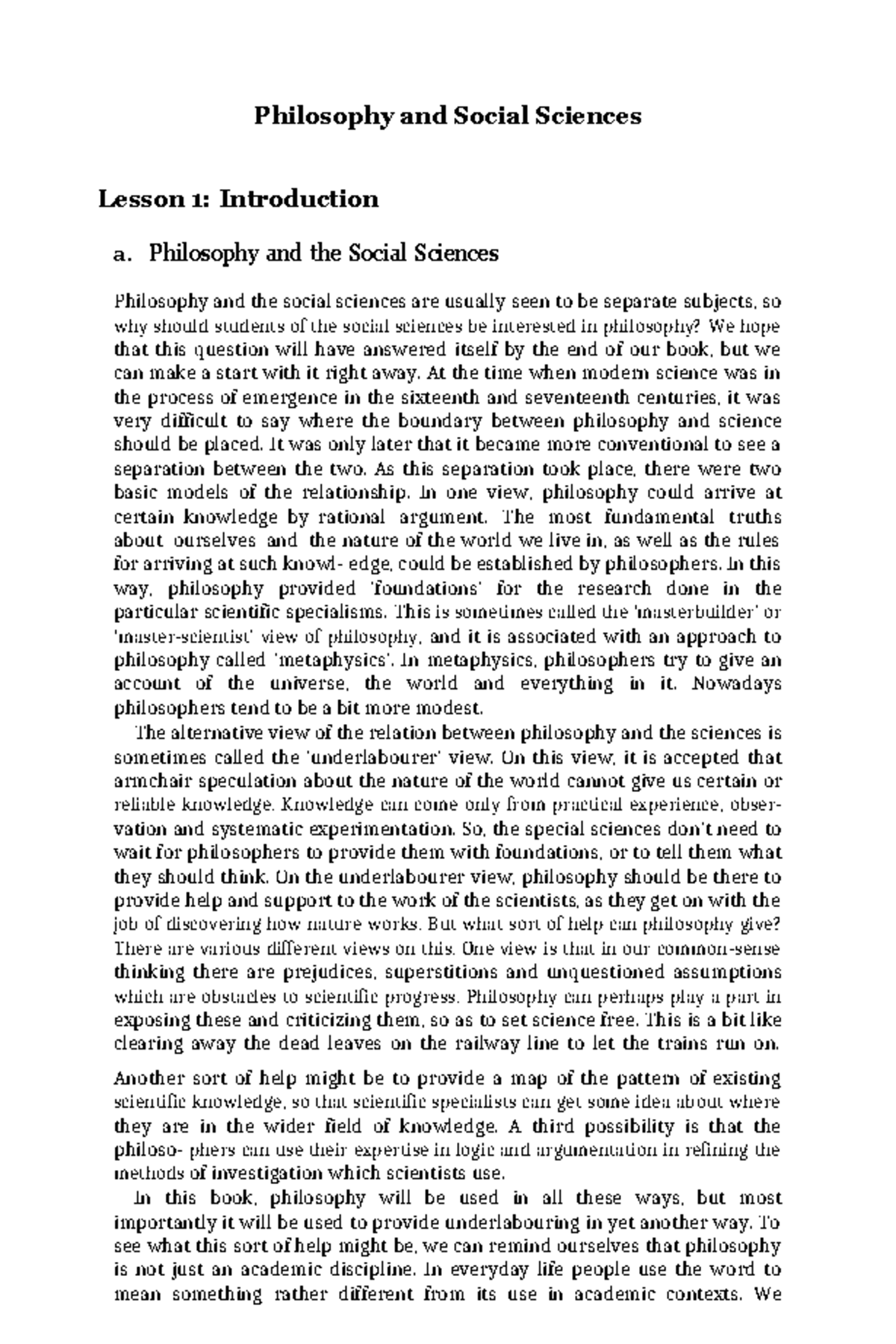 Philosophy and Social Sciences lesson 1 - Philosophy and the Social ...