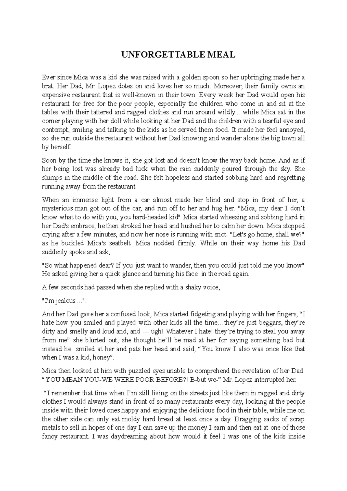 Fictional Short Story: Unforgettable Meal - UNFORGETTABLE MEAL Ever ...