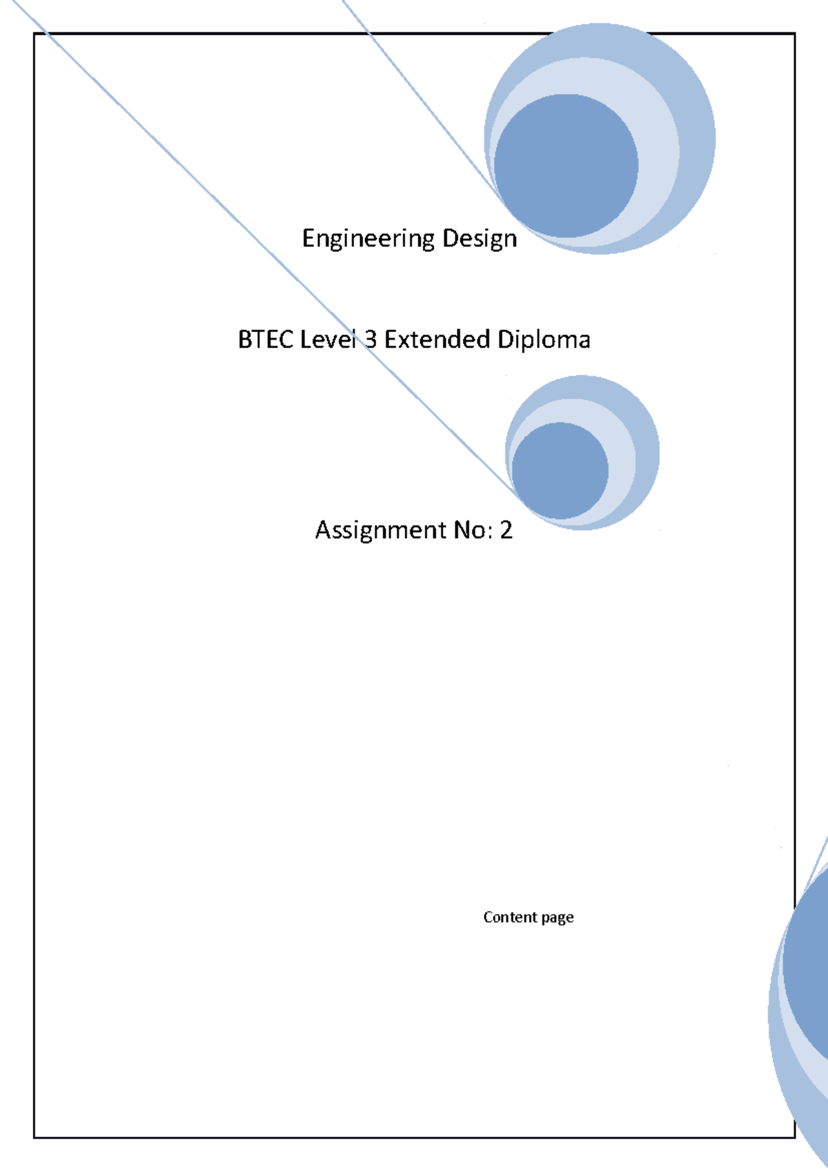 Design assignment 2 - N/a - Engineering Design BTEC Level 3 Extended ...