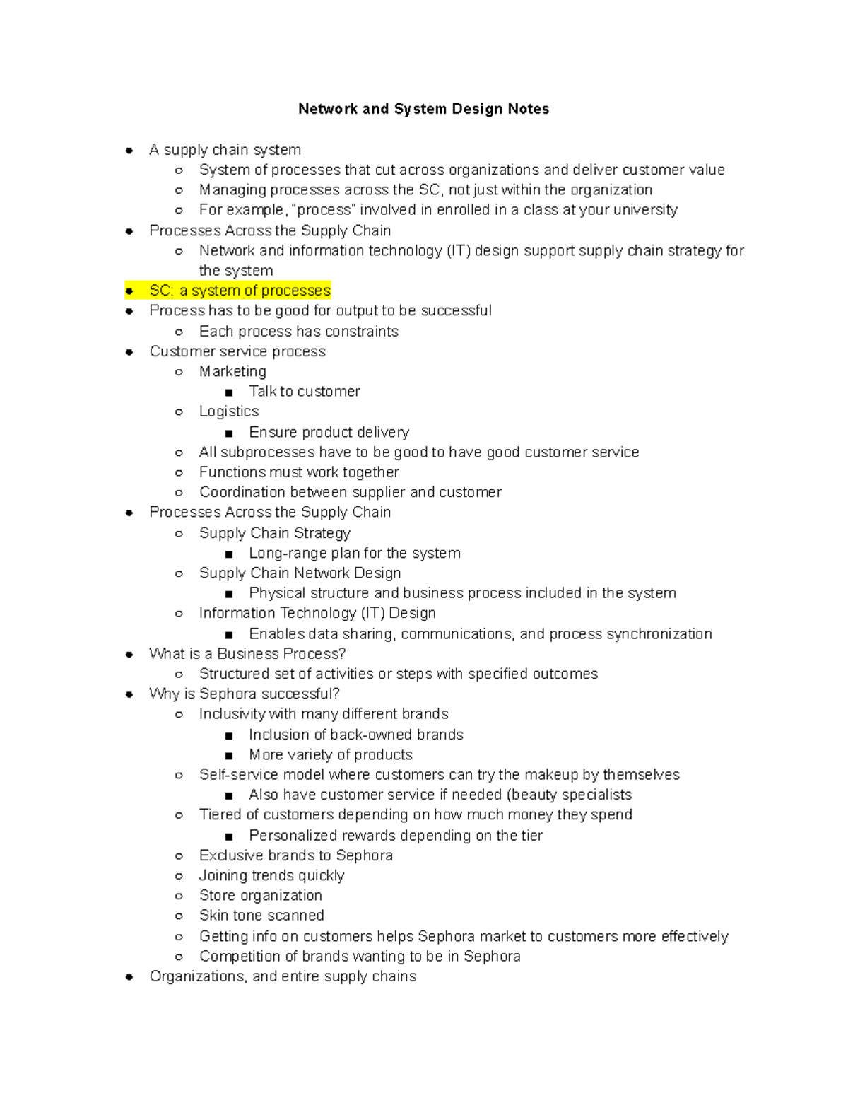 Network and System Design - How can we manage SC? Coordinate Internal ...