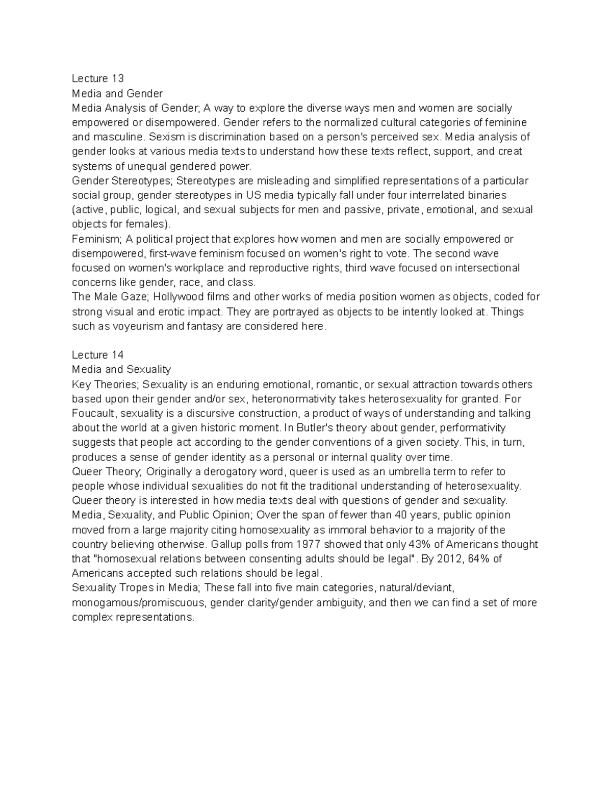 Media Class Notes #6 - Lecture 13 Media and Gender Media Analysis of ...