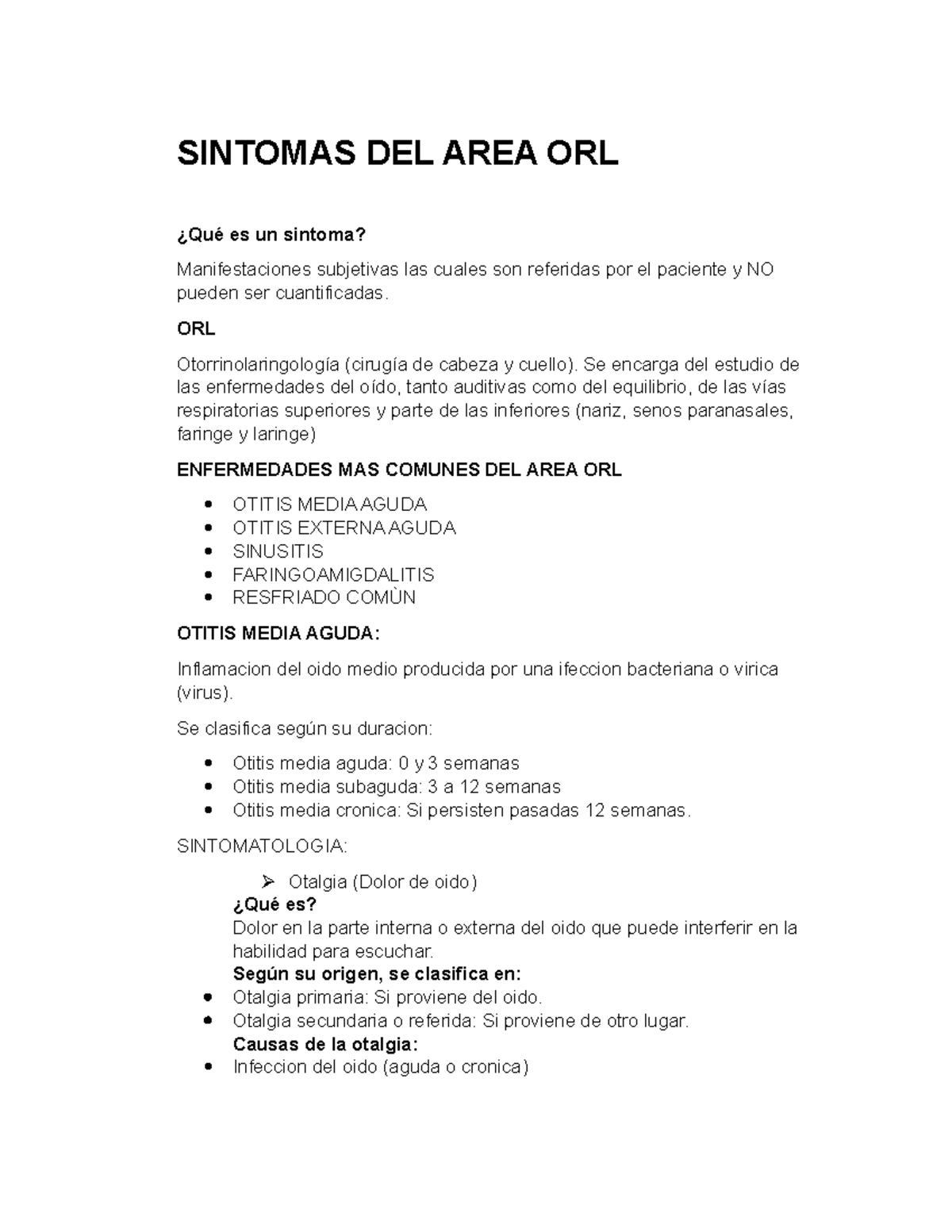 Sintomas DEL AREA ORL - SINTOMAS DEL AREA ORL ¿Qué es un sintoma ...