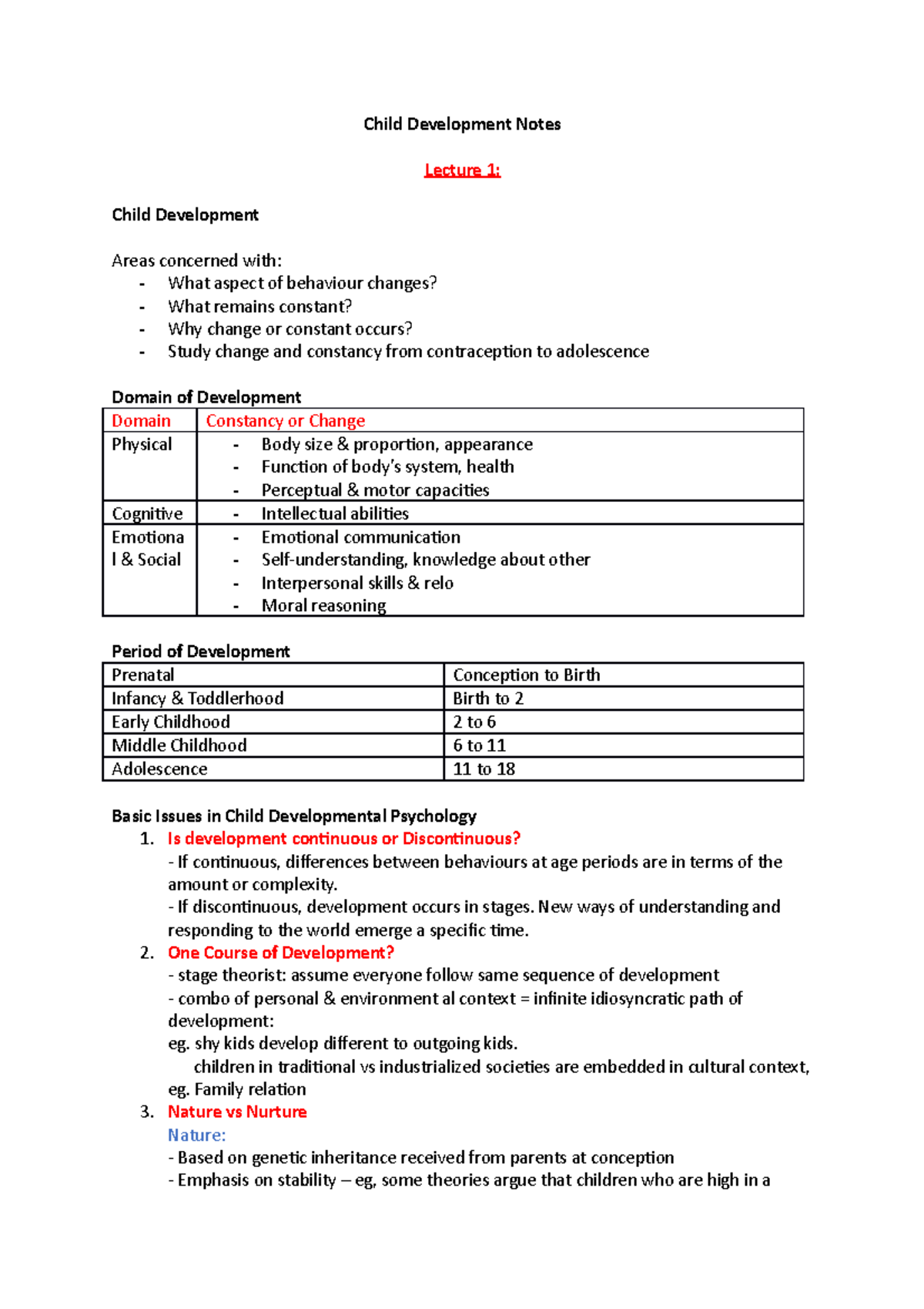 Child Development Notes - Child Development Notes Lecture 1: Child ...