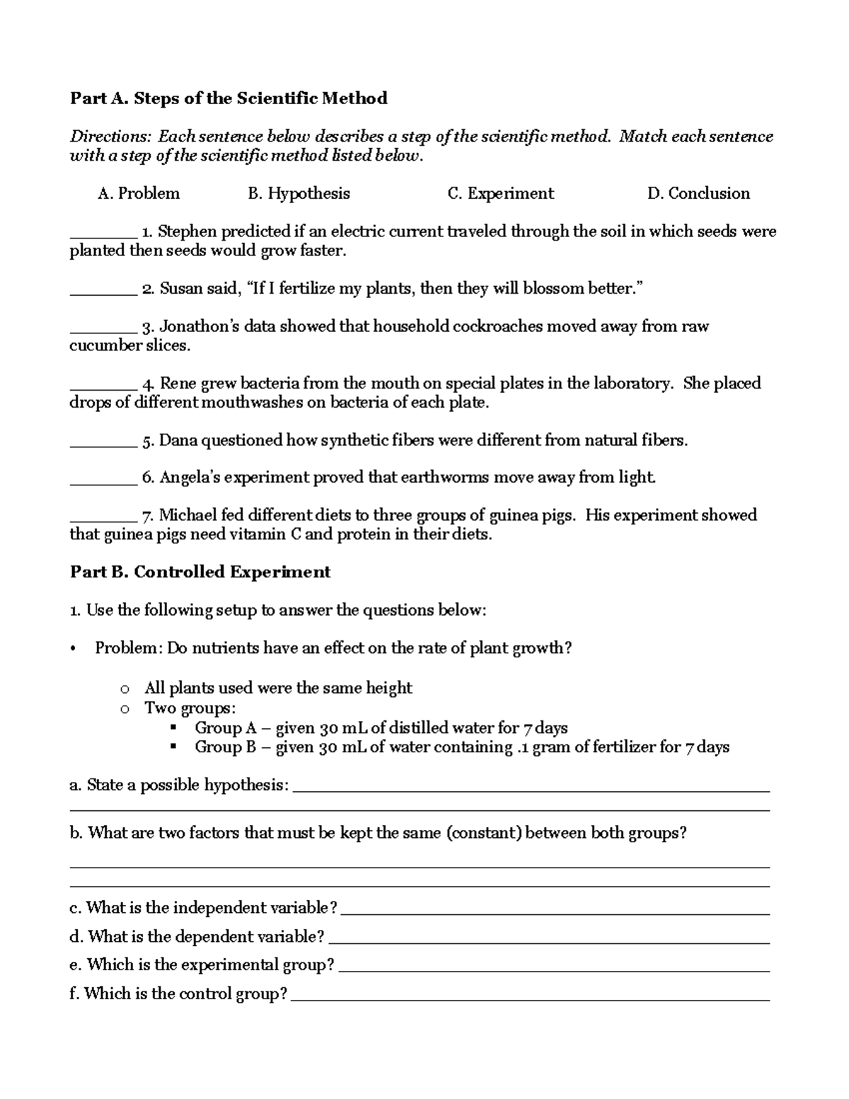 Scientific Method CW -biology class (11th) - Studocu