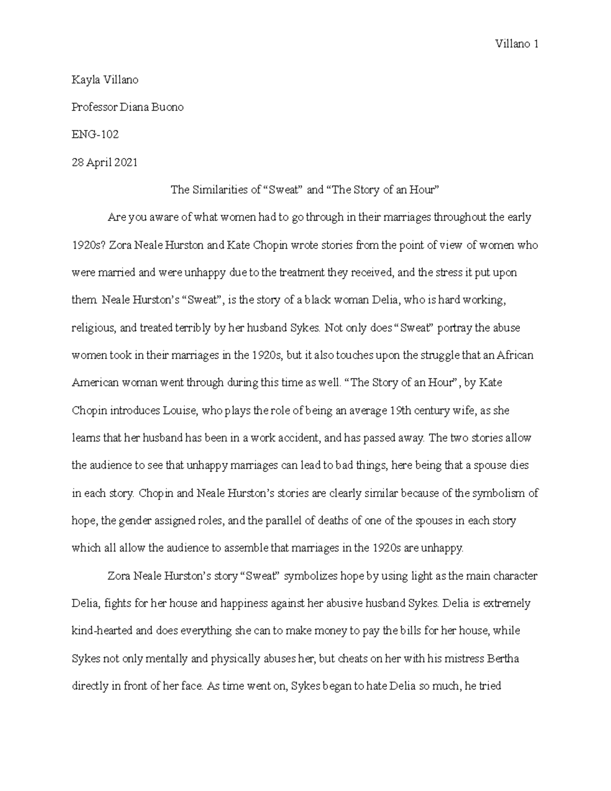 Compare & Contrast Essay ENG-102 - Kayla Villano Professor Diana Buono ...