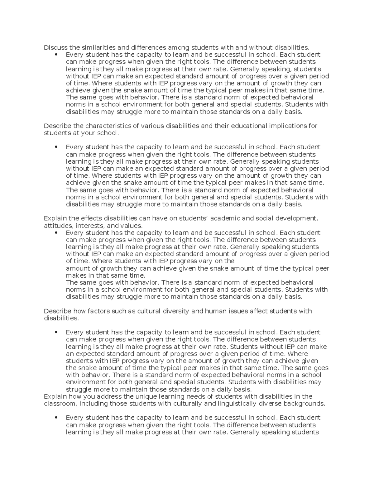 Discuss the similarities and differences among students with and ...