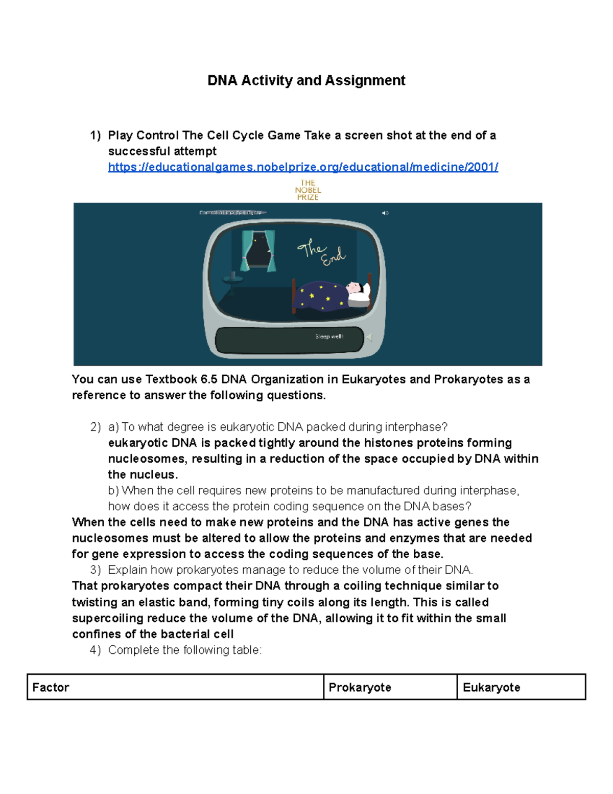 DNA Activity and Assign. - DNA Activity and Assignment 1) Play Control ...