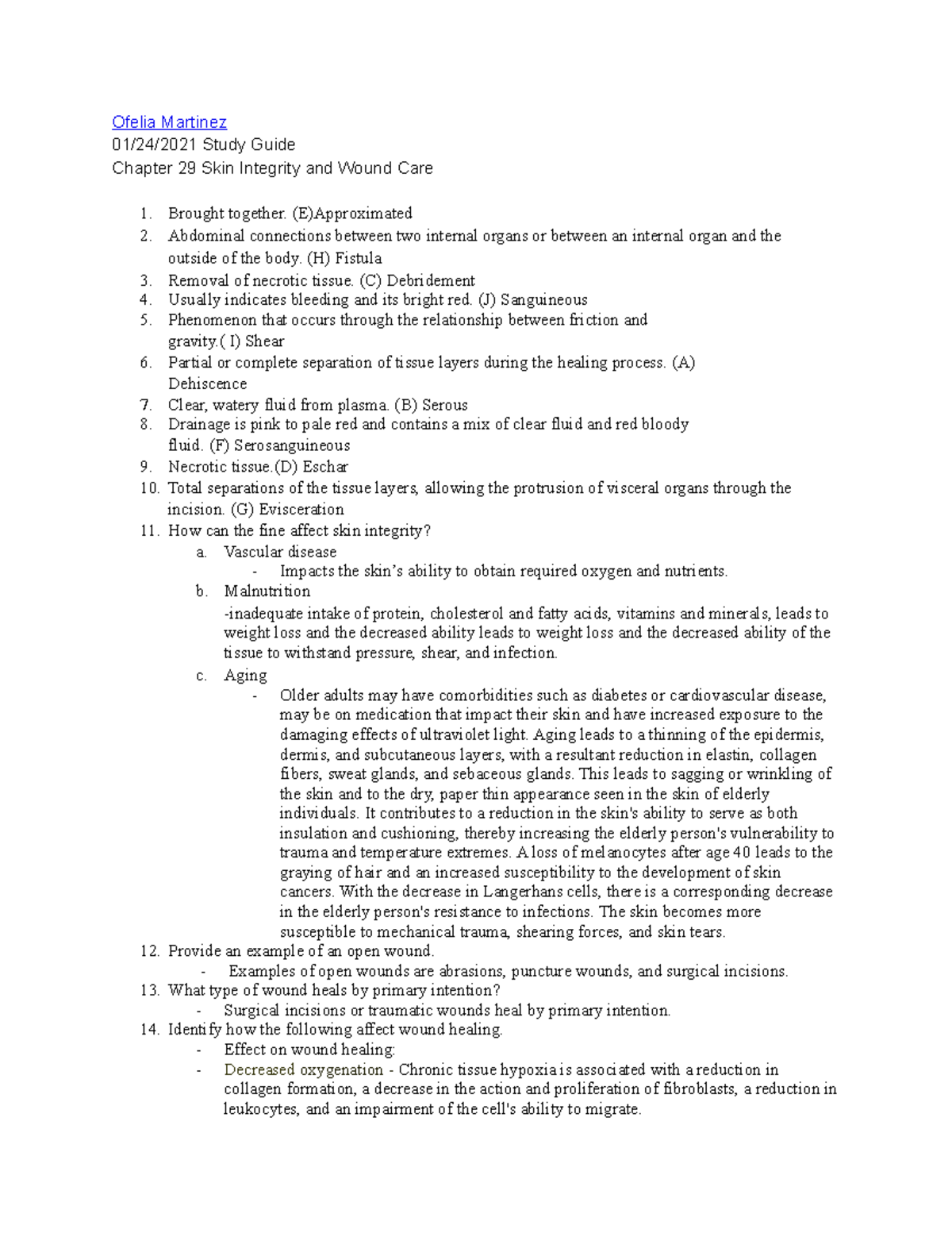 Chp. 29 Study Guide - Ofelia Martinez 01/24/2021 Study Guide Chapter 29 ...